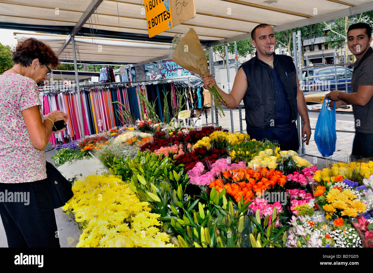 Paris France, Women Shopping in Outside, Public Market, Florist Stall ...