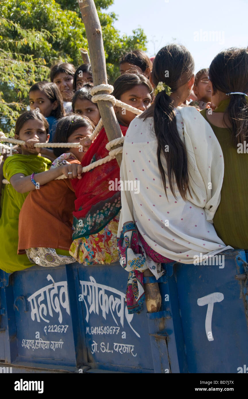 Indian Transport, Young Girls going to School on a tractor, Rajasthan ...
