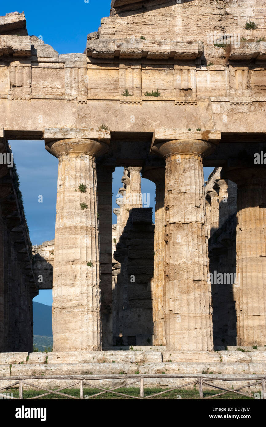 Detail of the temple of Neptune at Paestum, viewed from the west Stock ...