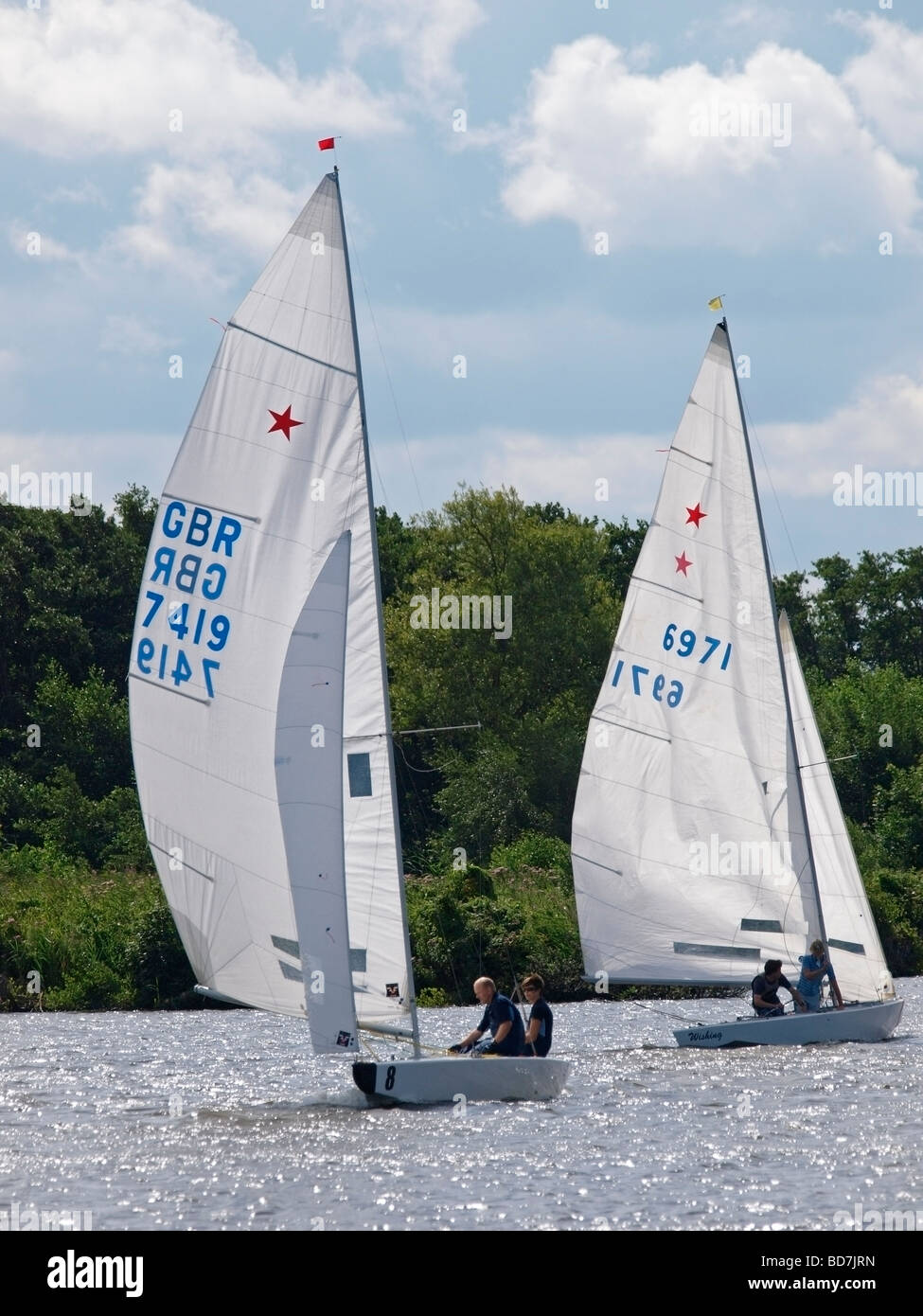 INTERNATIONAL STAR CLASS BOAT SAILING ON WROXHAM BROAD DURING REGATTA ...