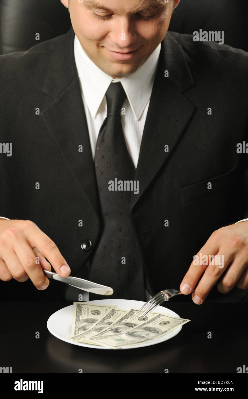 The businessman having dinner dollars Fun on a theme of the finance ...