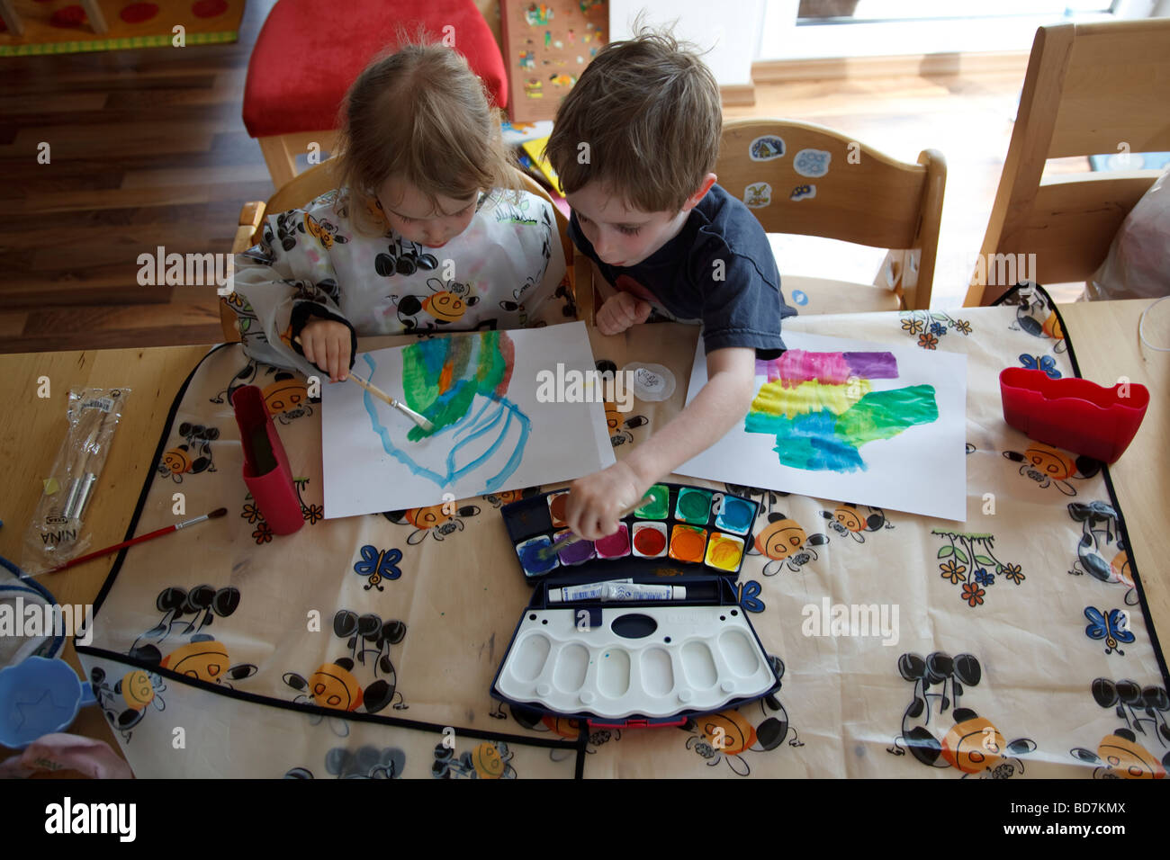 children painting with watercolors Stock Photo - Alamy