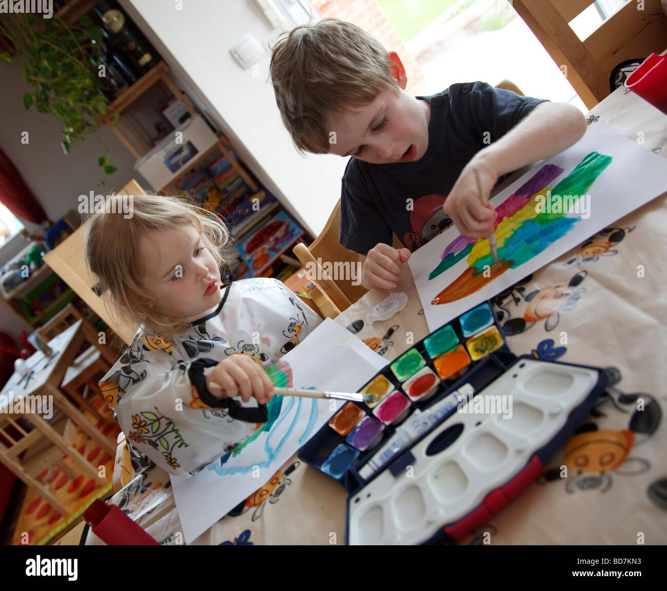 children painting with watercolors Stock Photo - Alamy