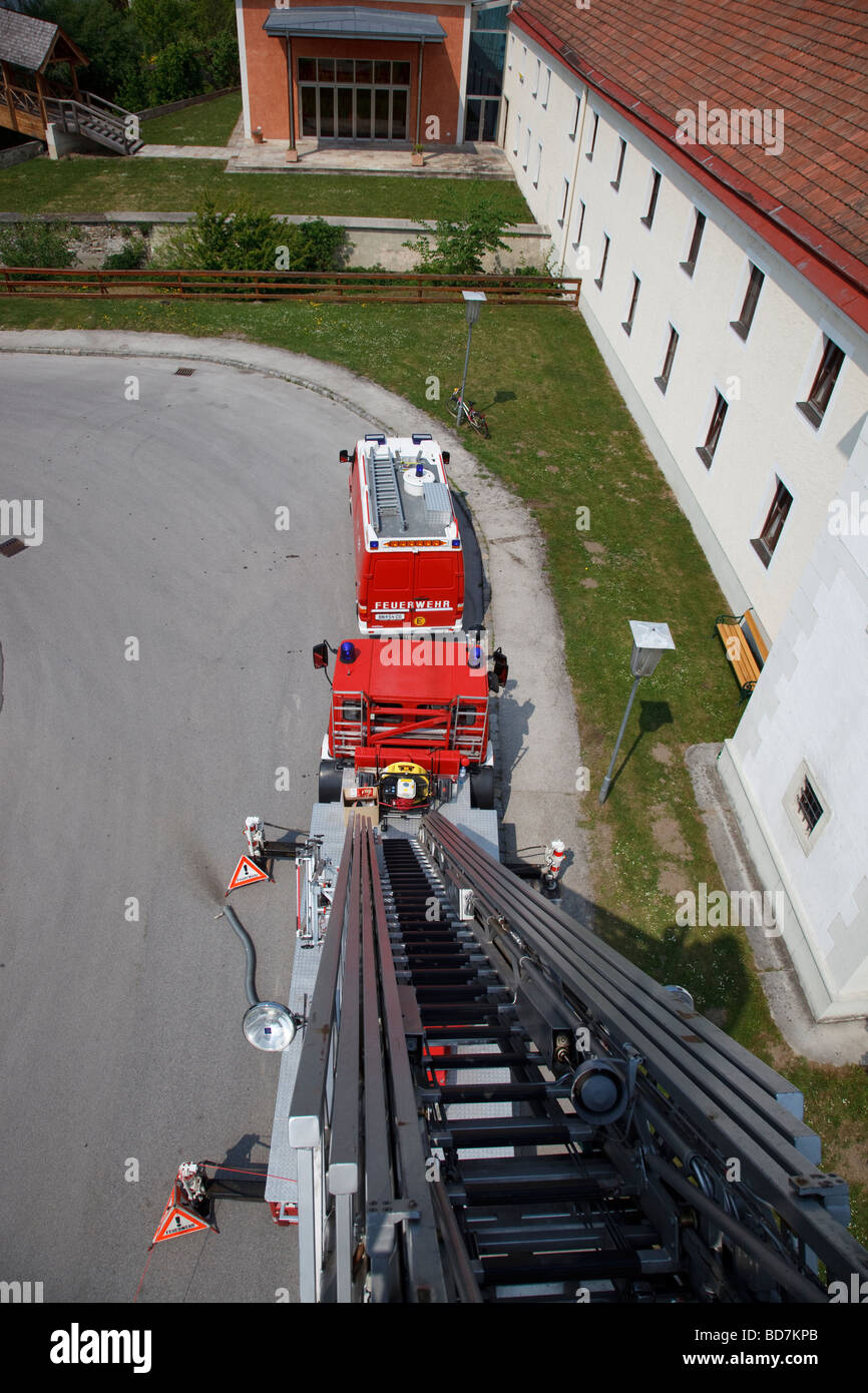 on the turntable ladder of the fire brigade Stock Photo - Alamy