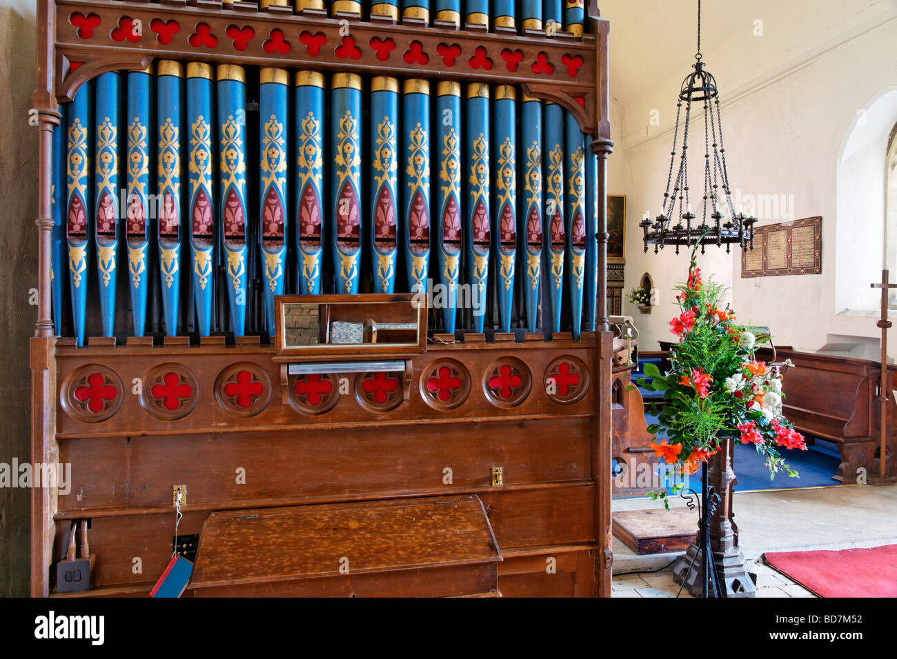 The colorful organ in St Mary's Belchamp Walter Stock Photo - Alamy