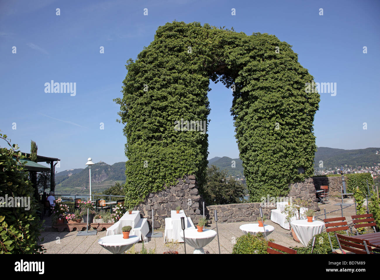 Rolandsbogen high above the River Rhine near Remagen Rhineland ...