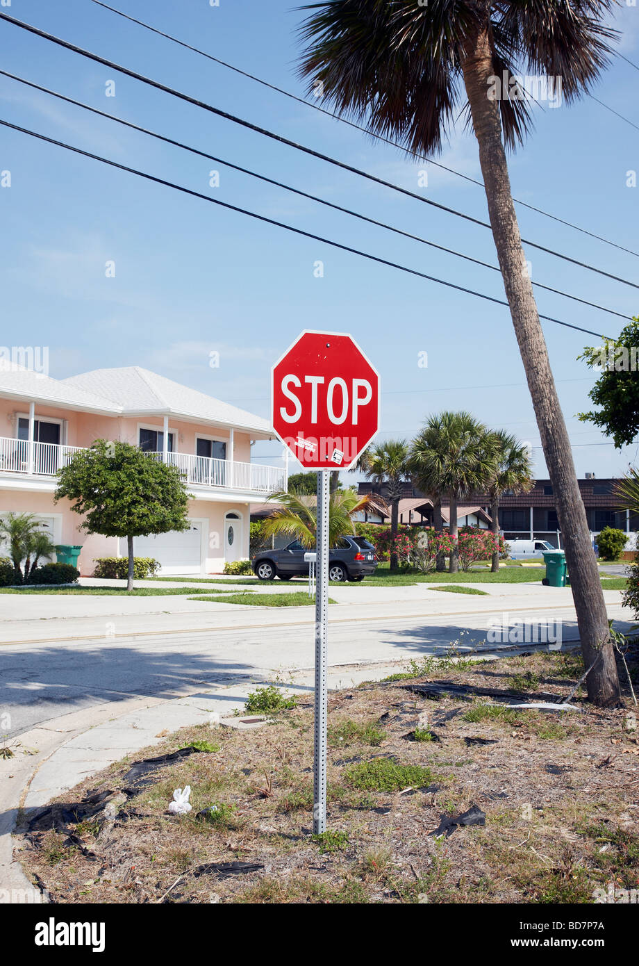 Stop road sign Cape Canaveral Florida Stock Photo - Alamy