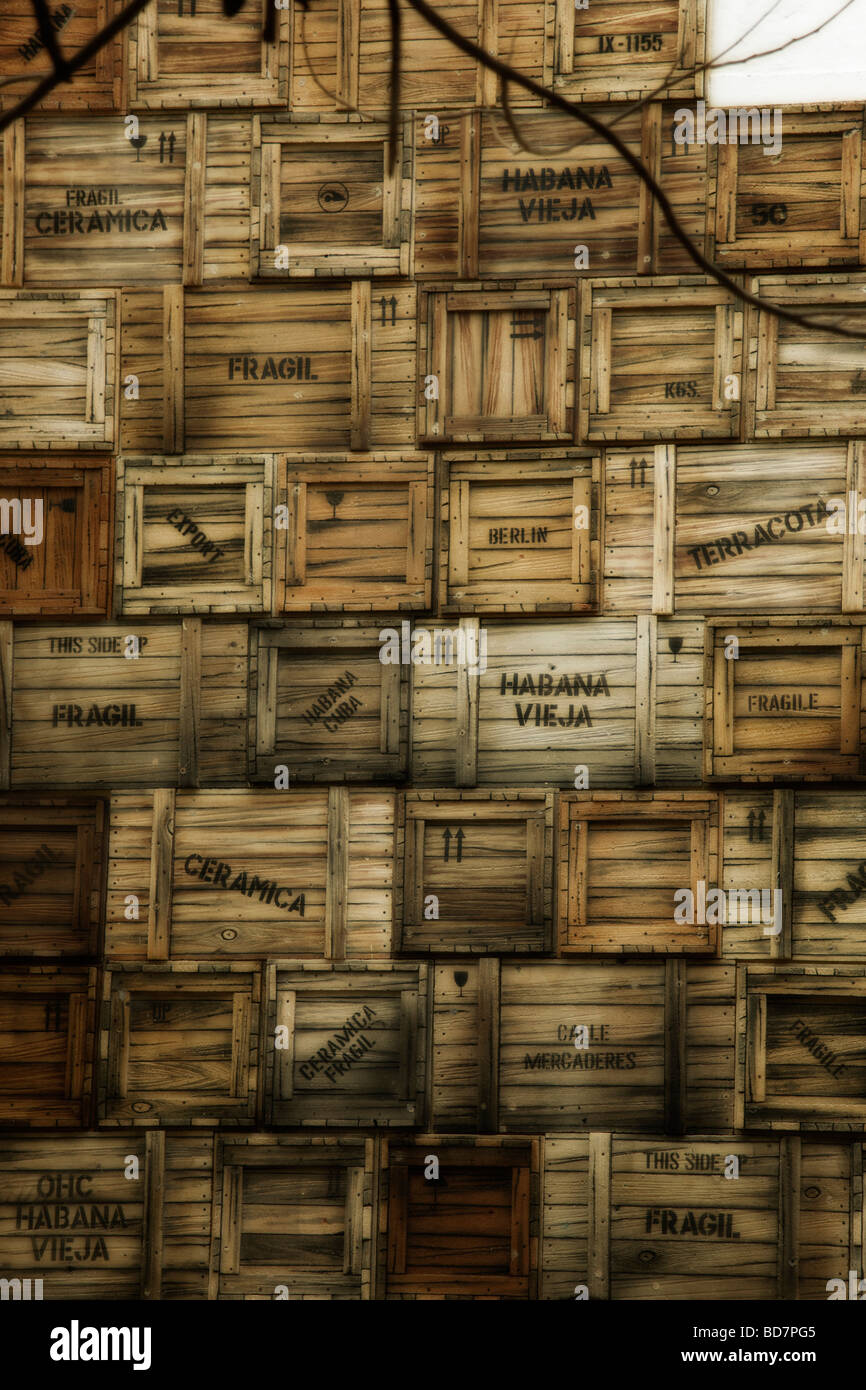artwork made of old wooden boxes Stock Photo - Alamy