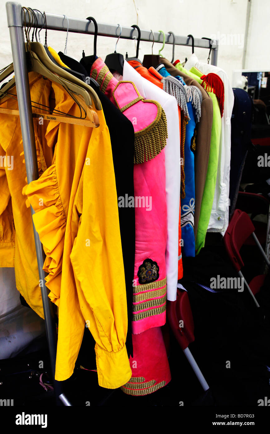 Beatles tribute band Sergeant Pepper's stage clothes on a rail Stock ...