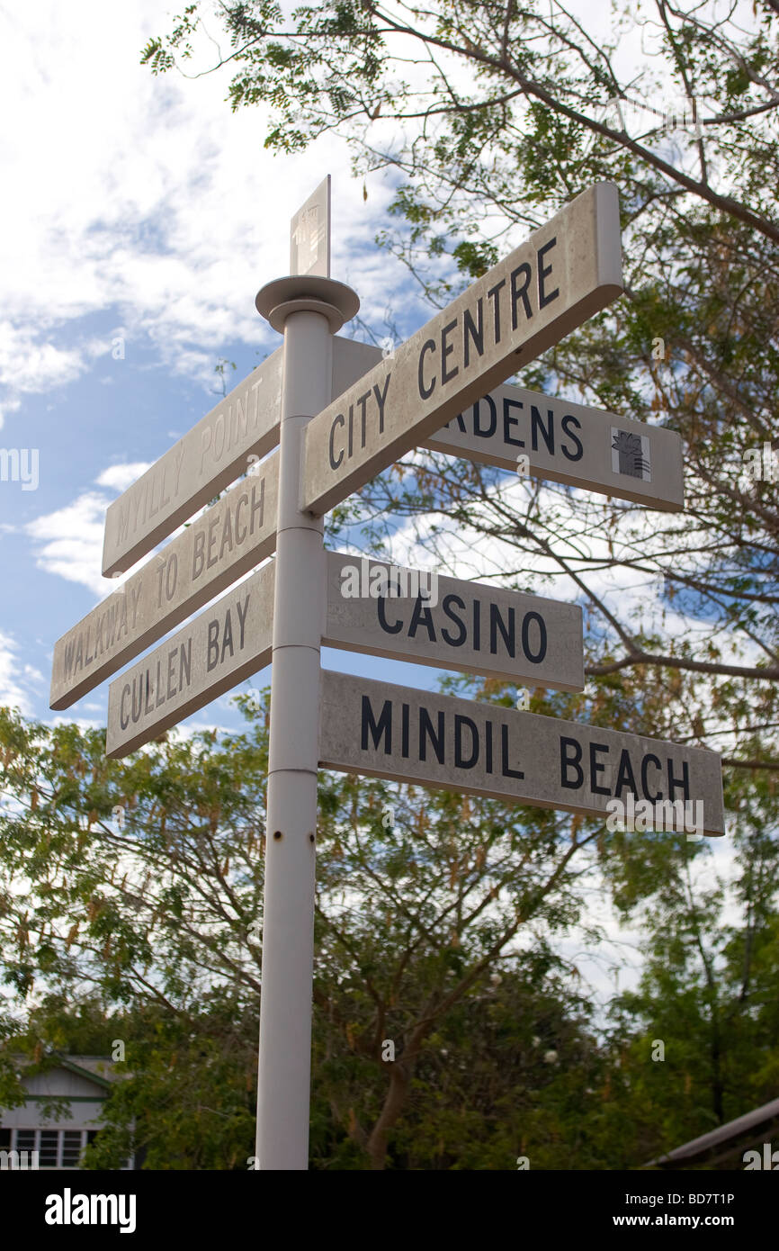 A street sign show the direction of various locations in Darwin in the ...