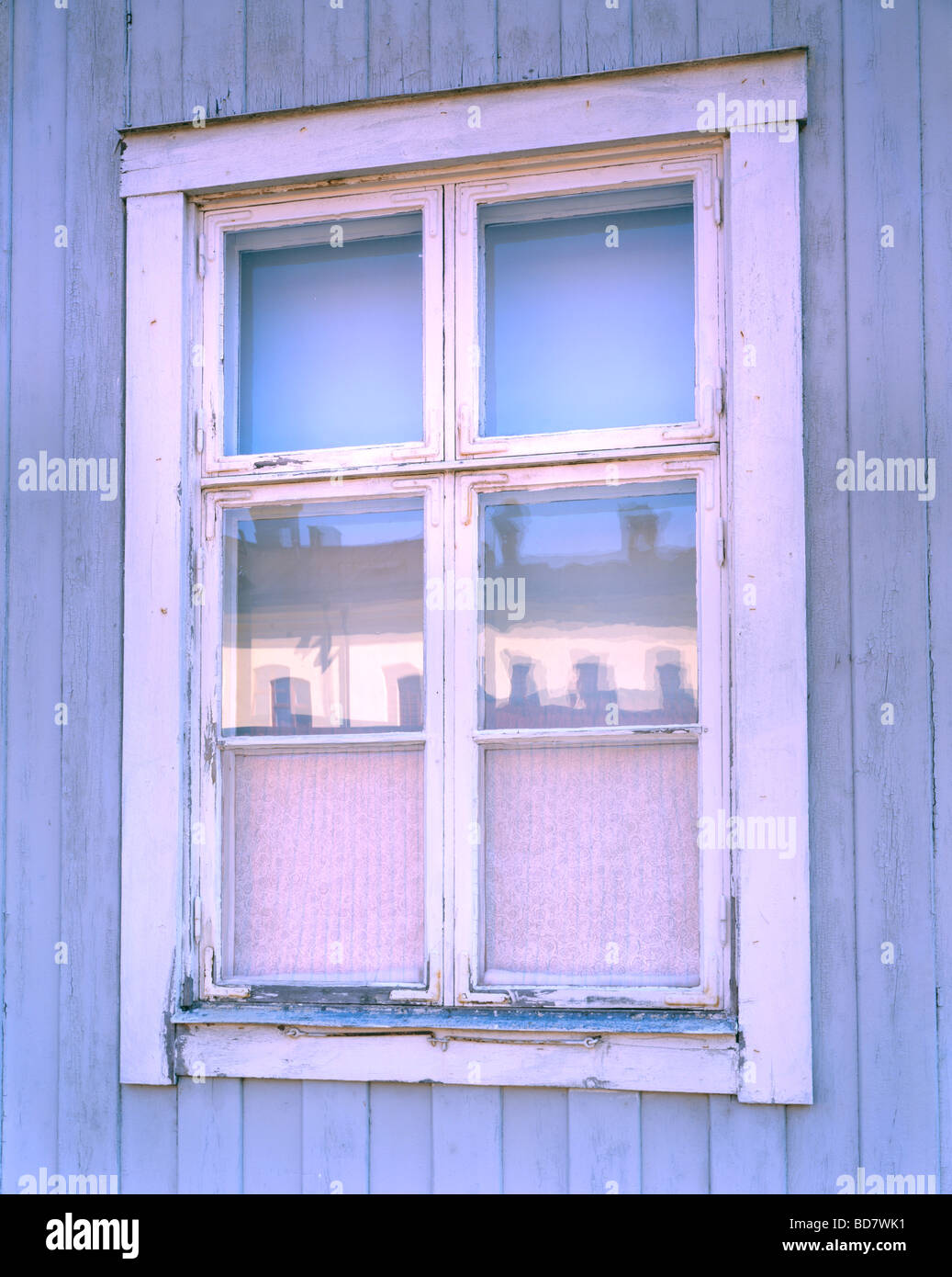 Window of a traditional house in Umea on the Baltic coast of Northern ...