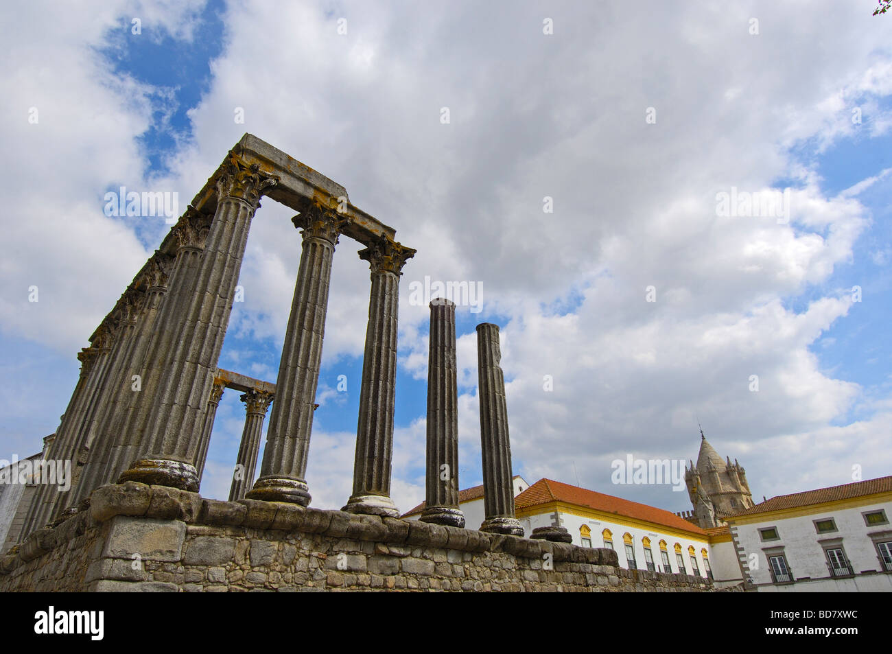 Ruins of Roman temple of Diana at Evora Alentejo Portugal Stock Photo ...
