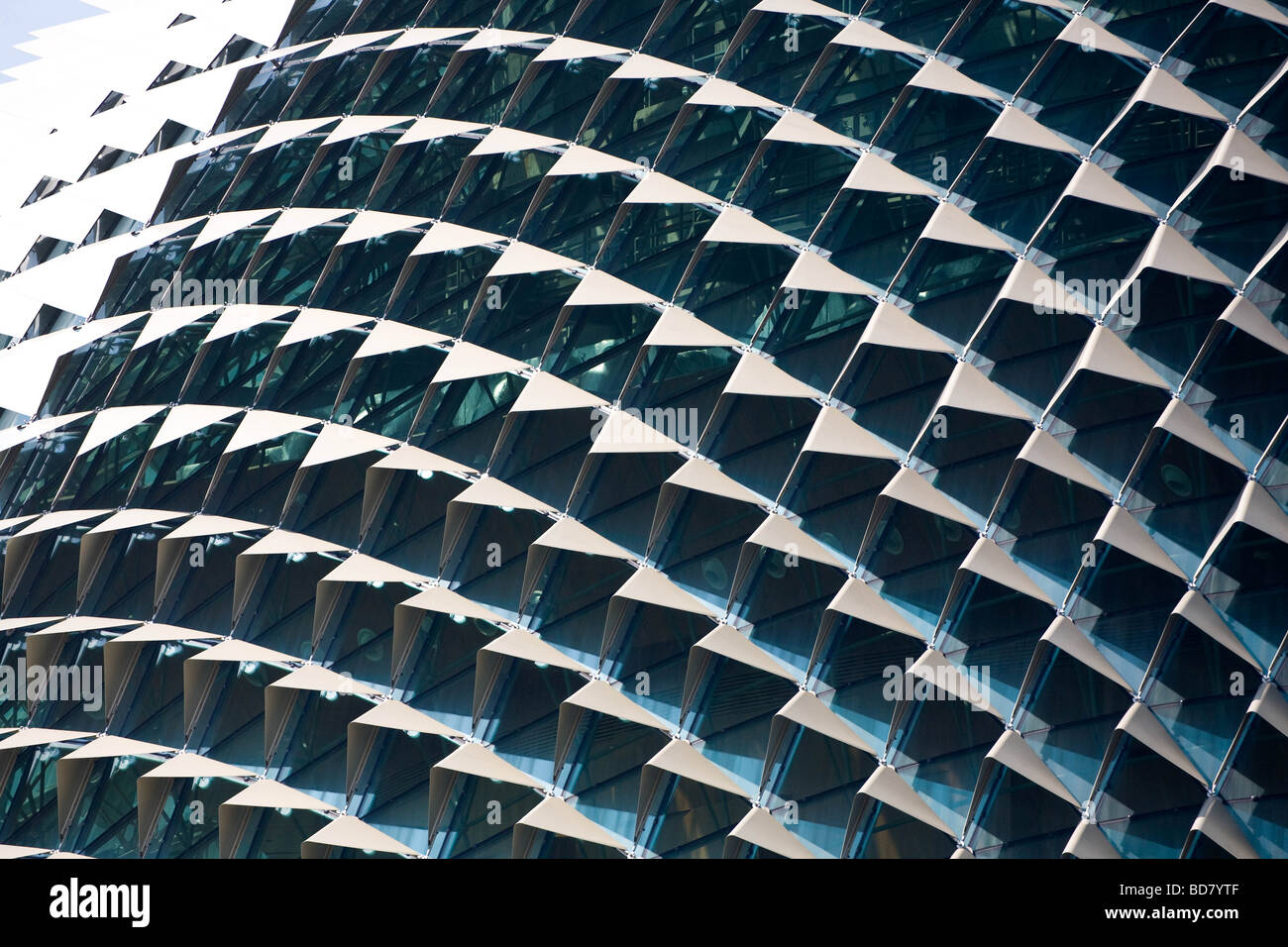 Detail of the faceted roof of a concert hall in downtown Singapore ...