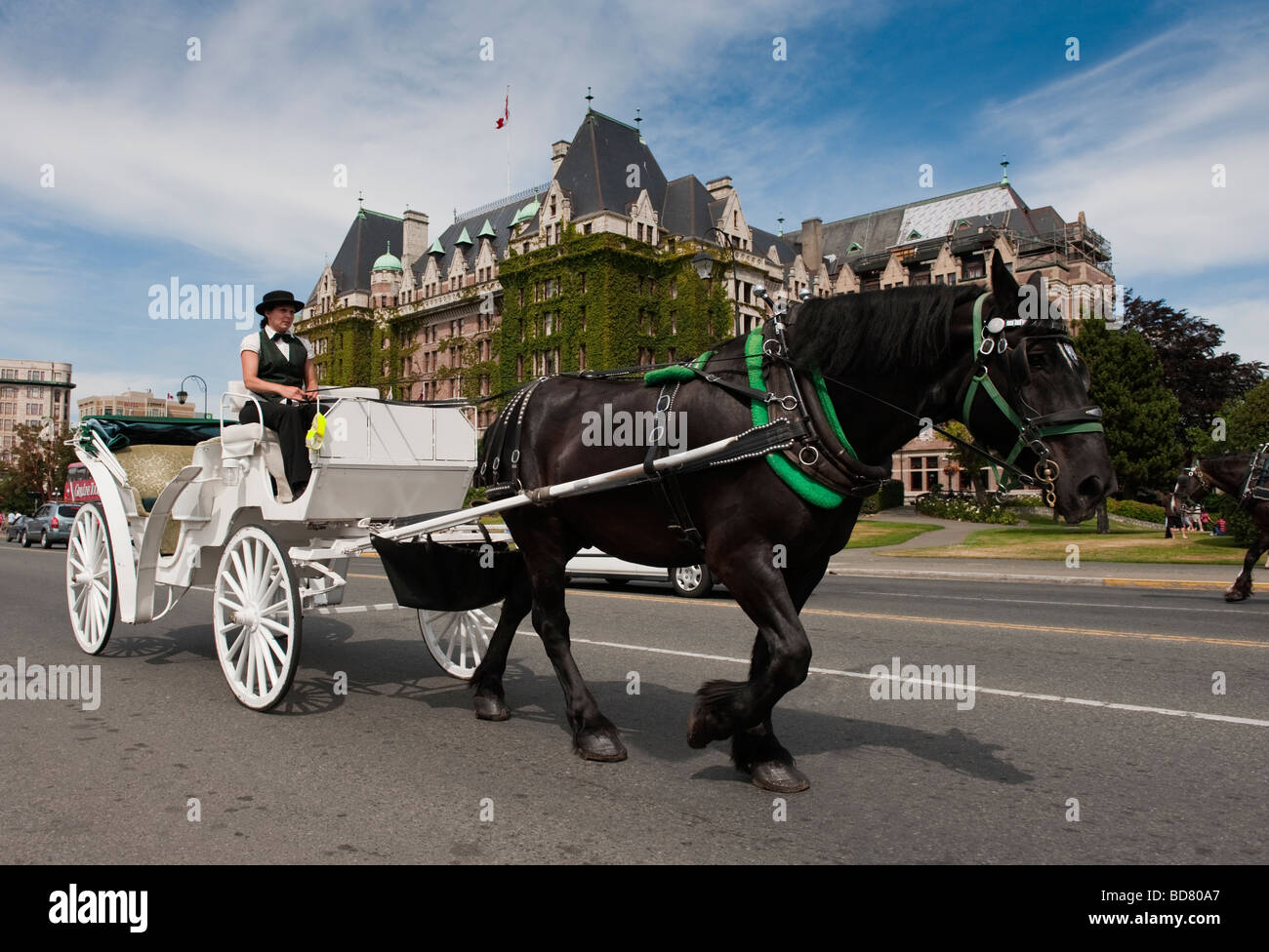 Tourists take a romantic and scenic horse and carriage ride through ...