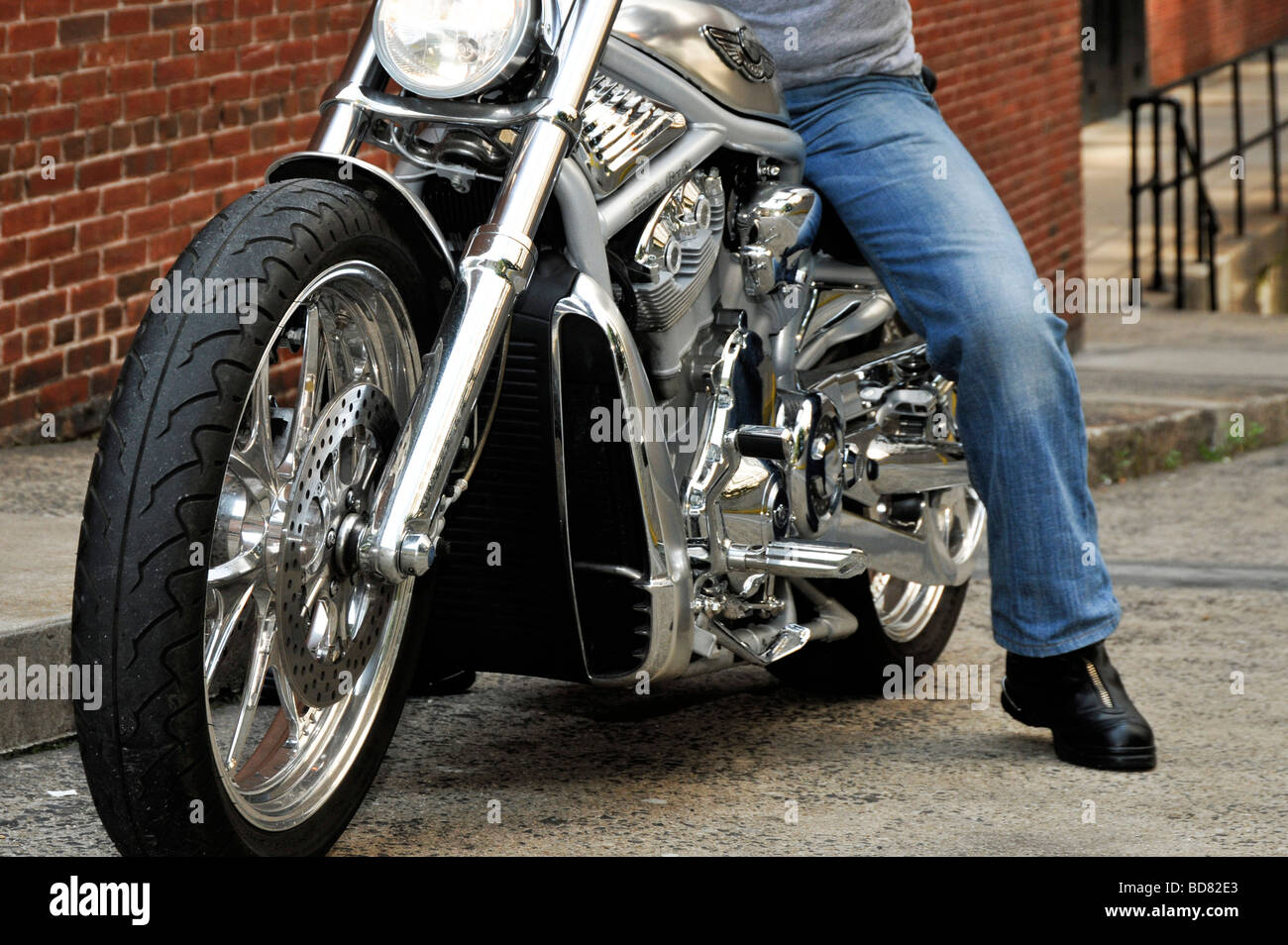 Man sitting on 2003 Harley Davidson VRod Motorcycle Stock Photo - Alamy