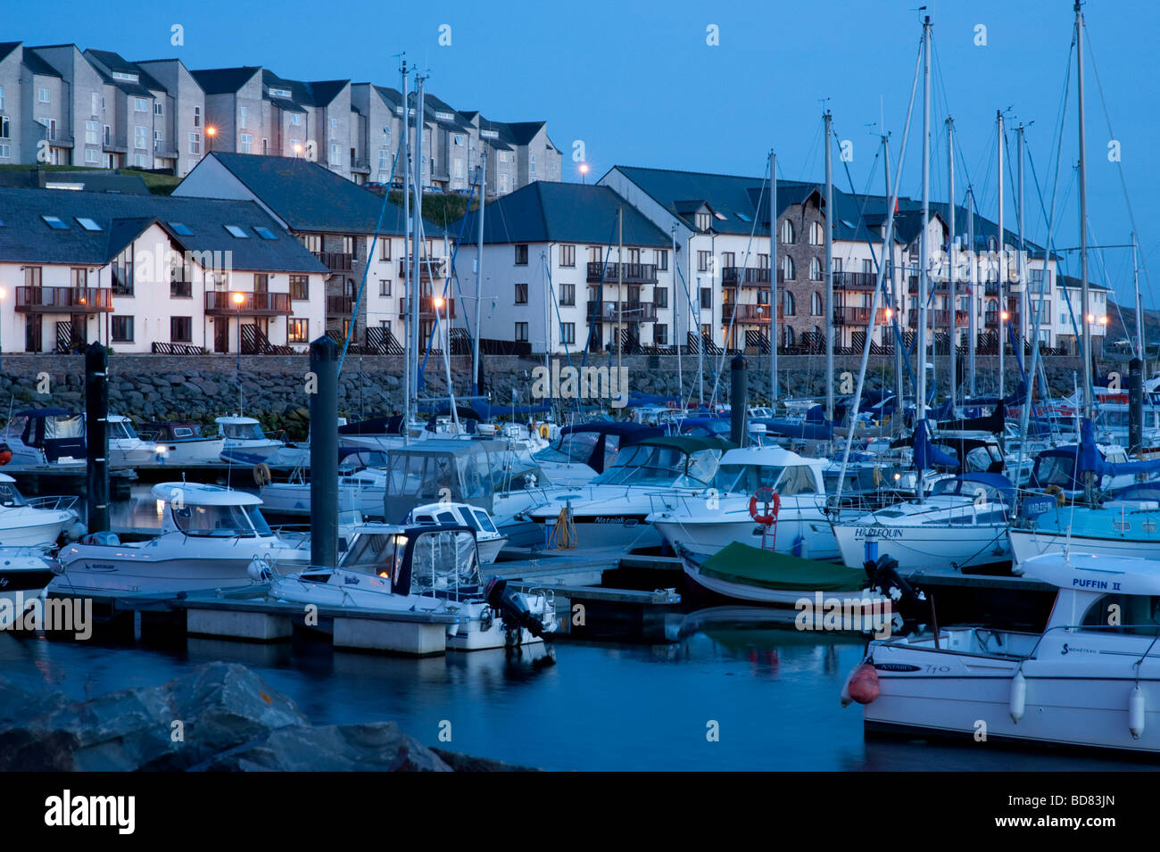 aberystwyth harbour marina at night Stock Photo - Alamy