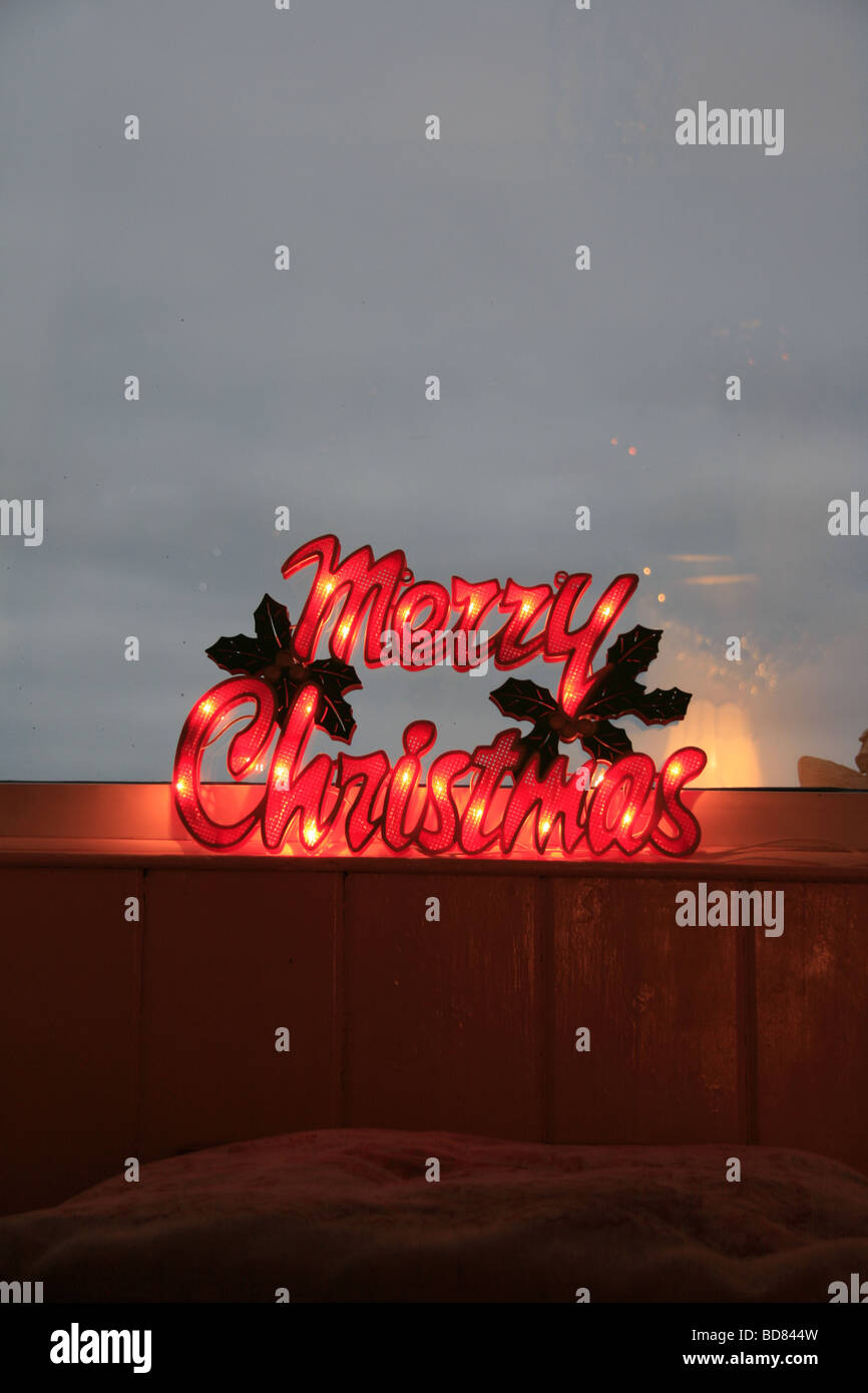 merry christmas lights decorations in window Stock Photo - Alamy