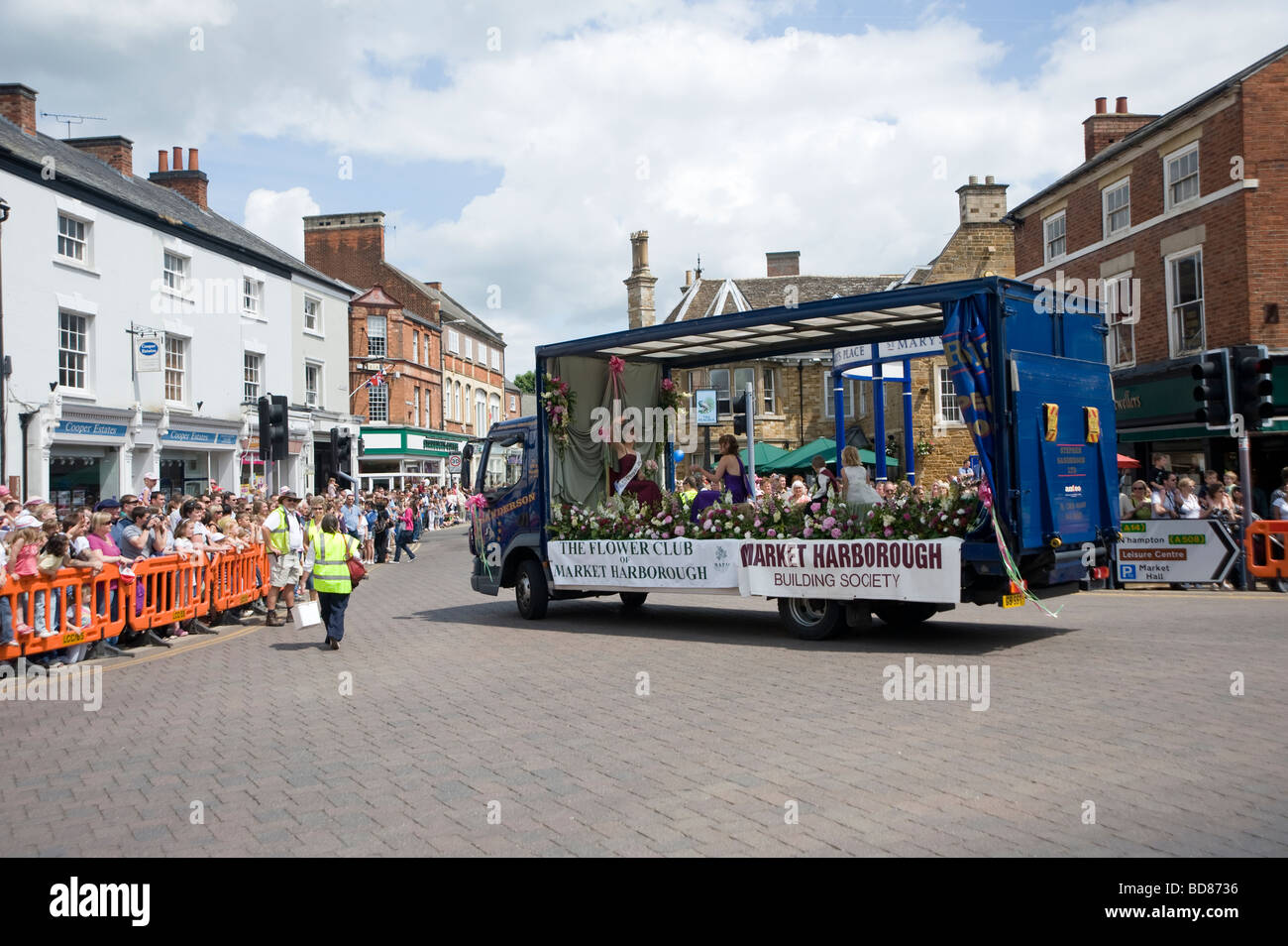 Flower float at Market Harborough carnival England Stock Photo - Alamy