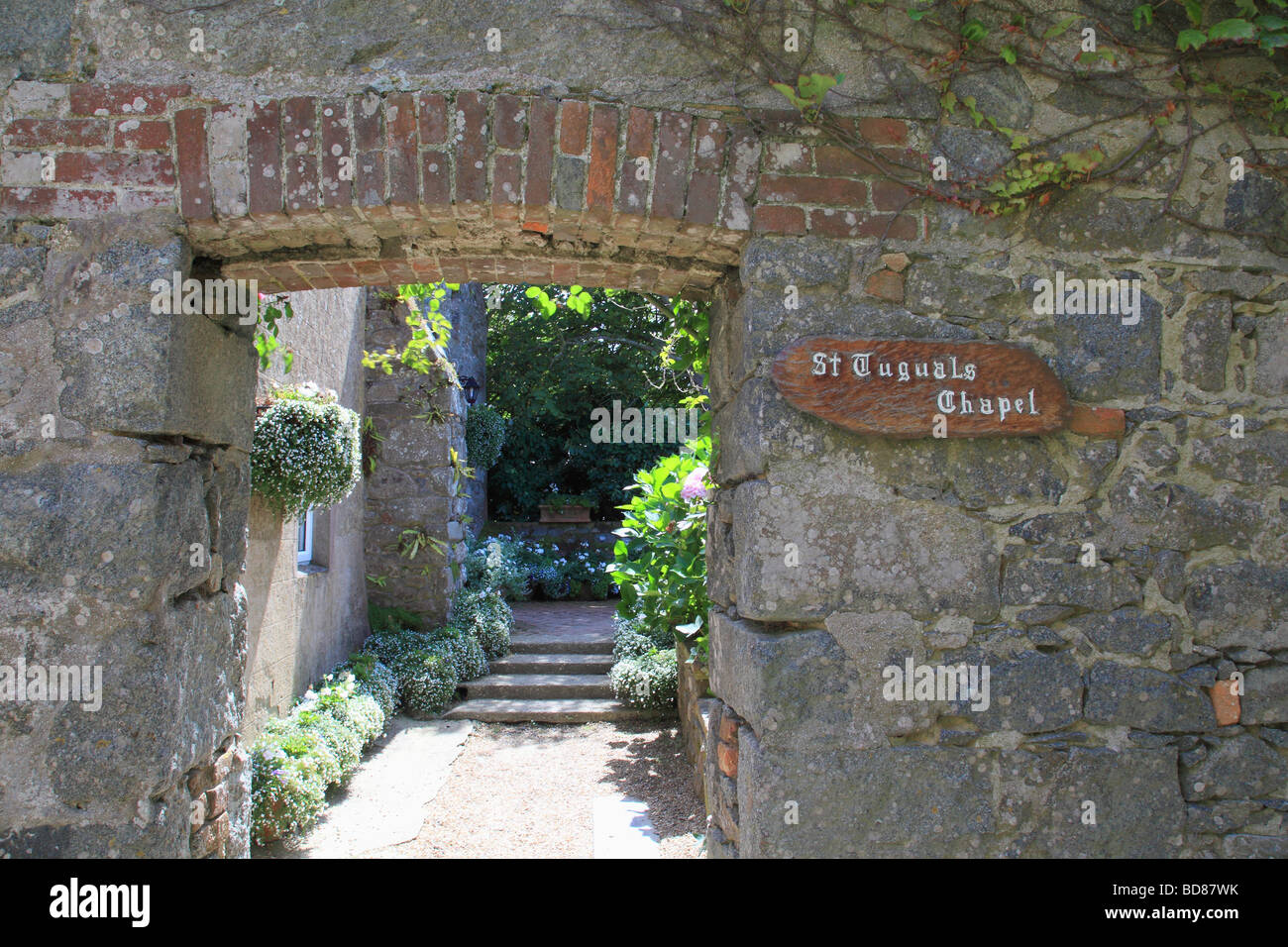 Entrance to the gardens of St. Tugual chapel Herm Island Channel Islands Stock Photo - Alamy