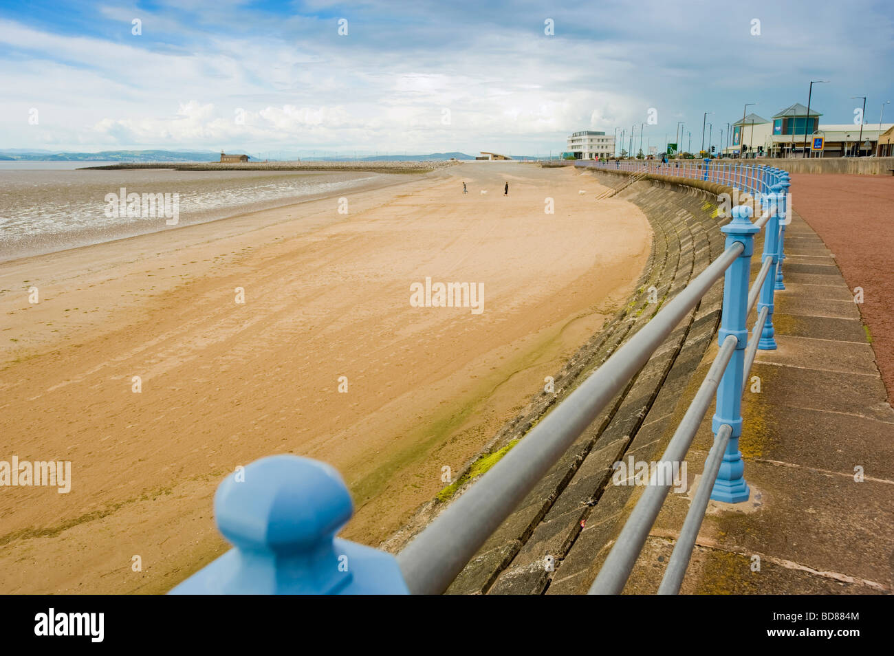 The beach and Morecambe Promenade with the Midland Hotel in the ...