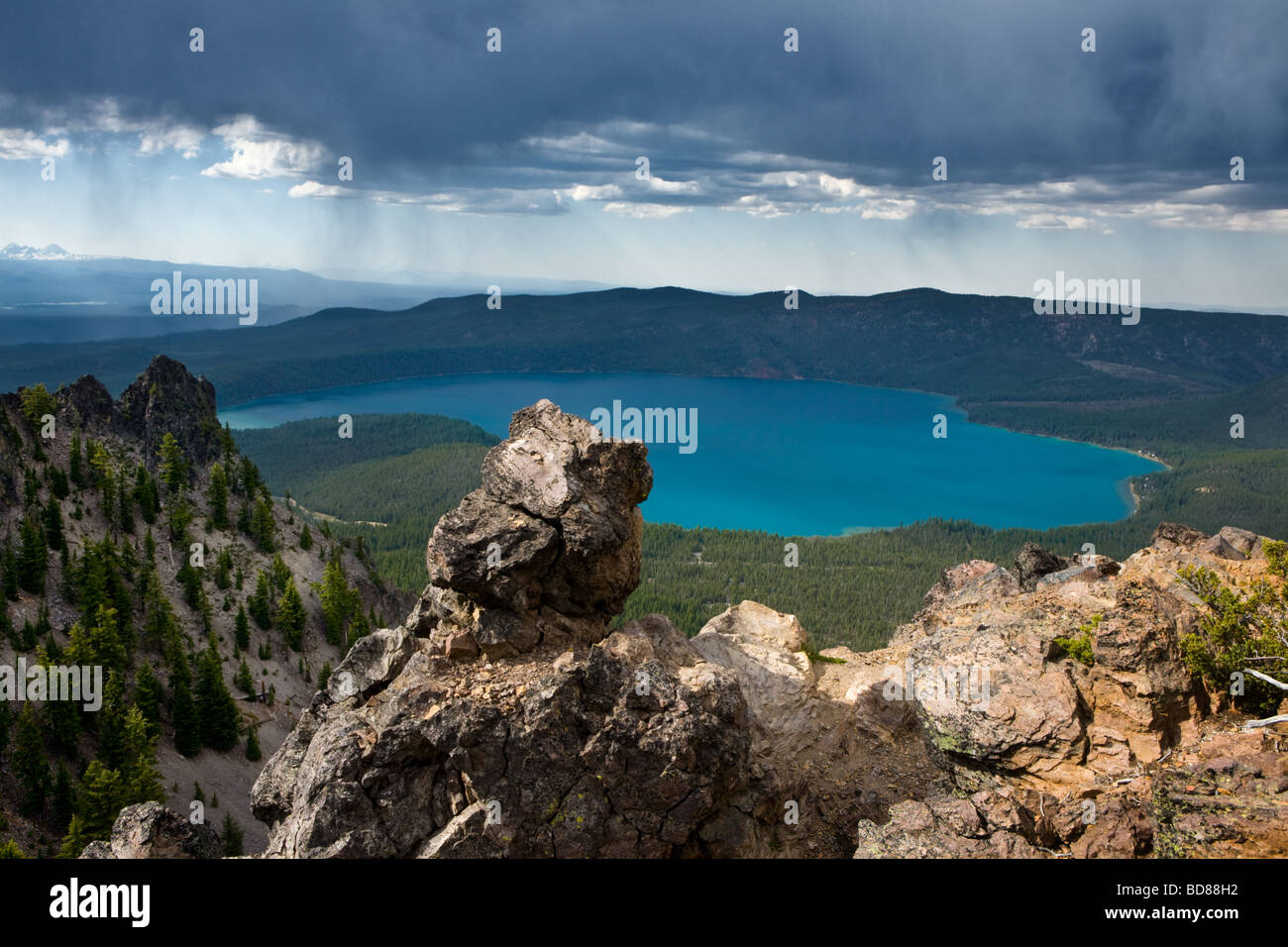 Thunderstorm moving over Paulina Lake Newberry Caldera near Bend ...