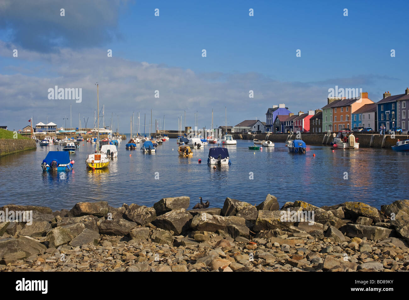 Aberaeron Harbour West Wales looking west out to sea on a nice day ...