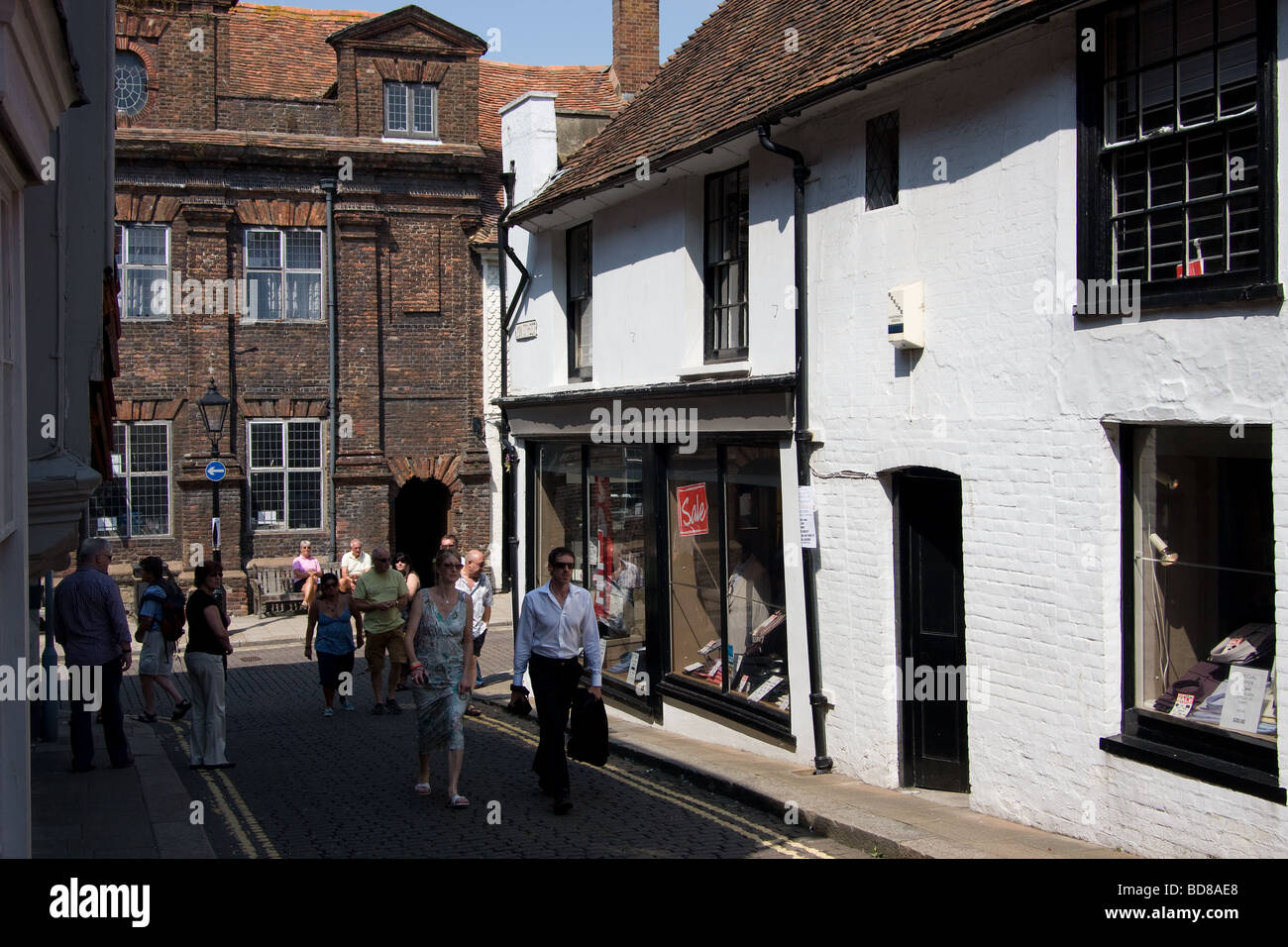 old ancient listed building shop visitors summer Rye town centre east ...