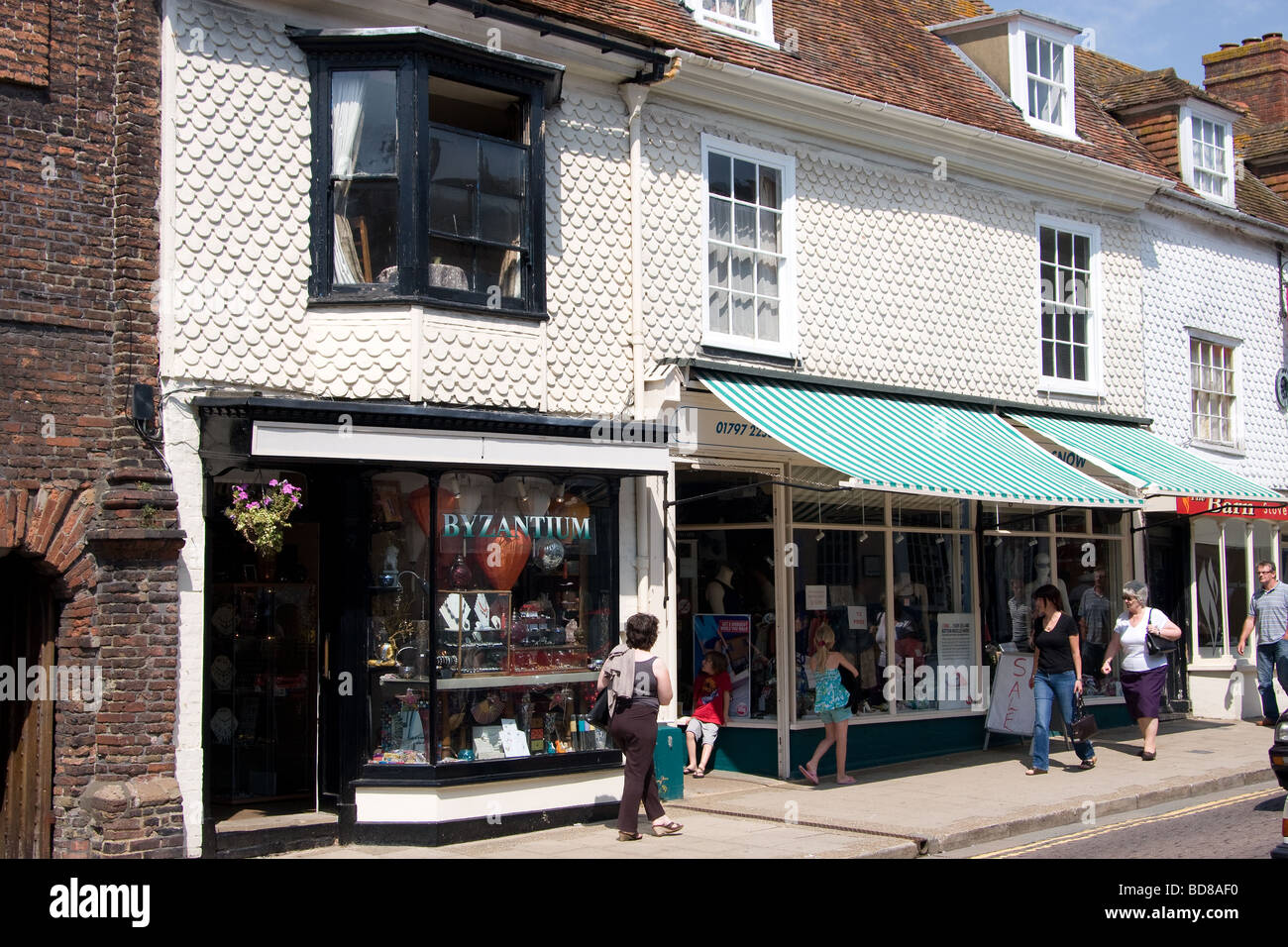 old ancient listed building shop visitors summer Rye town centre east ...