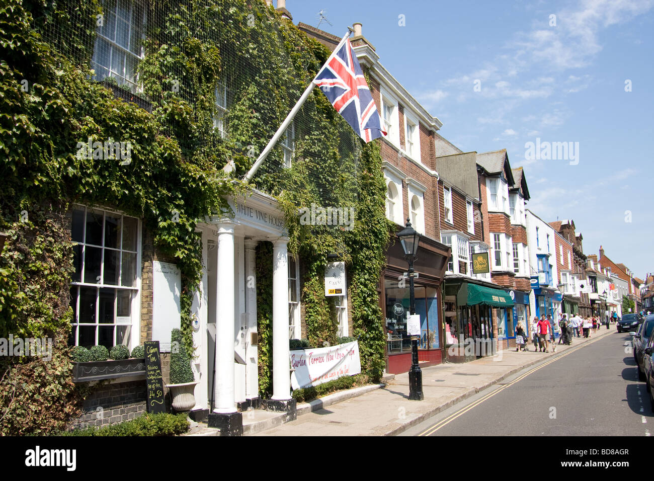 old ancient listed building shop visitors summer Rye town centre east ...
