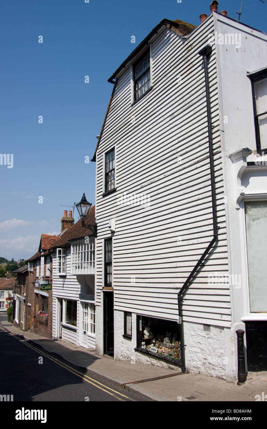 old ancient listed building shop visitors summer Rye town centre east ...