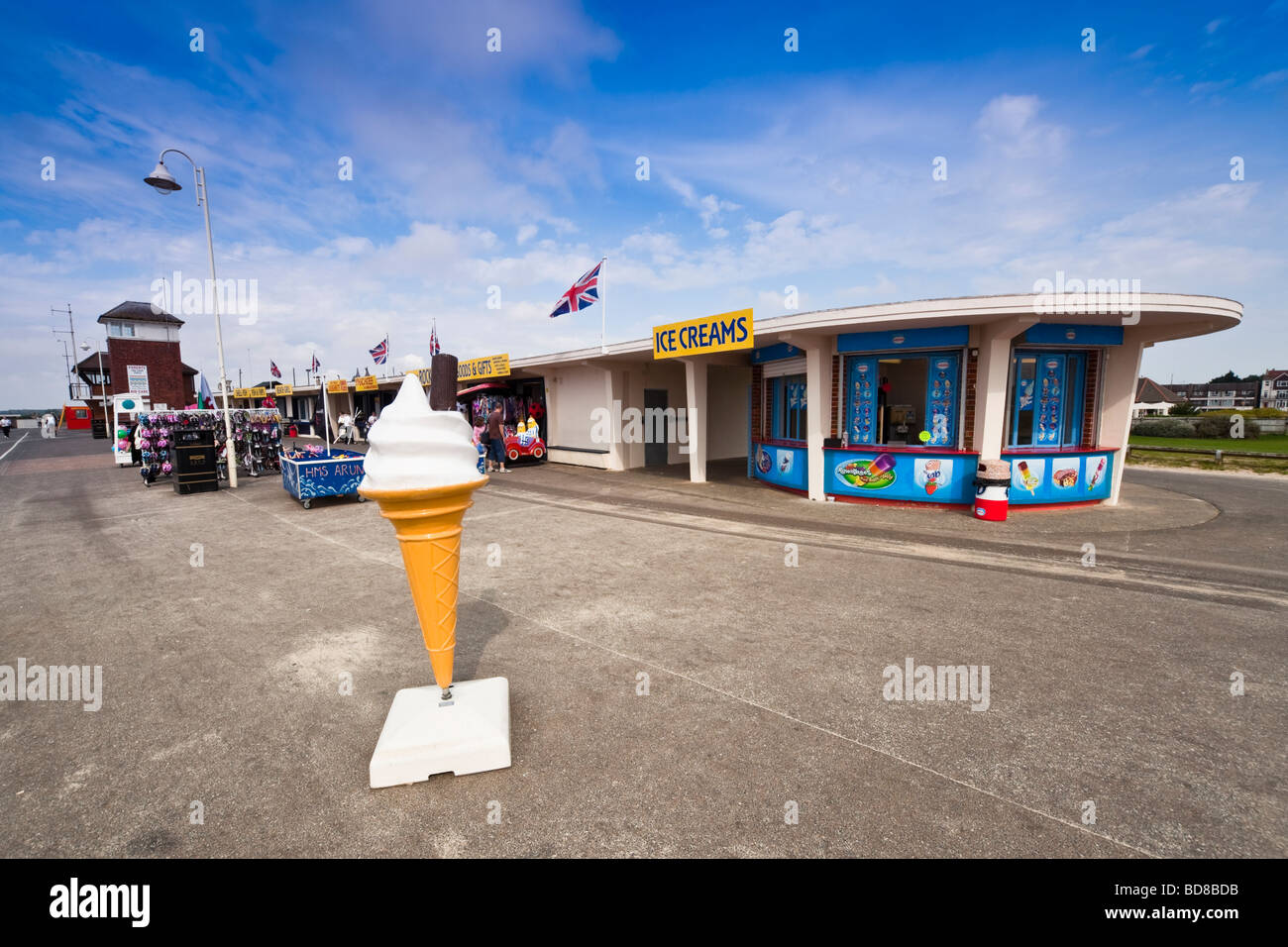 Parade of Shops and Coastguard Tower at Littlehampton West Sussex UK ...