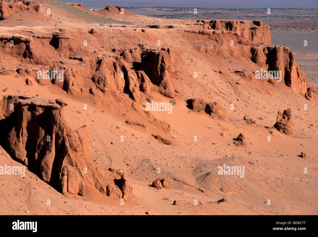 Panorama of the red earth of Bayanzag flaming cliffs, aka dinosaur ...