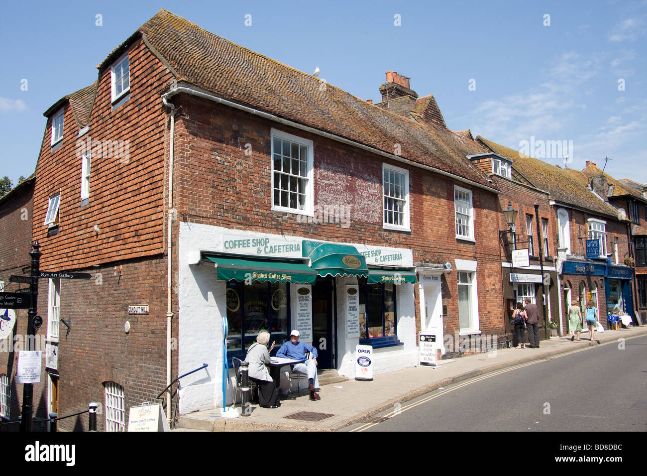 old ancient listed building shop visitors summer Rye town centre east ...