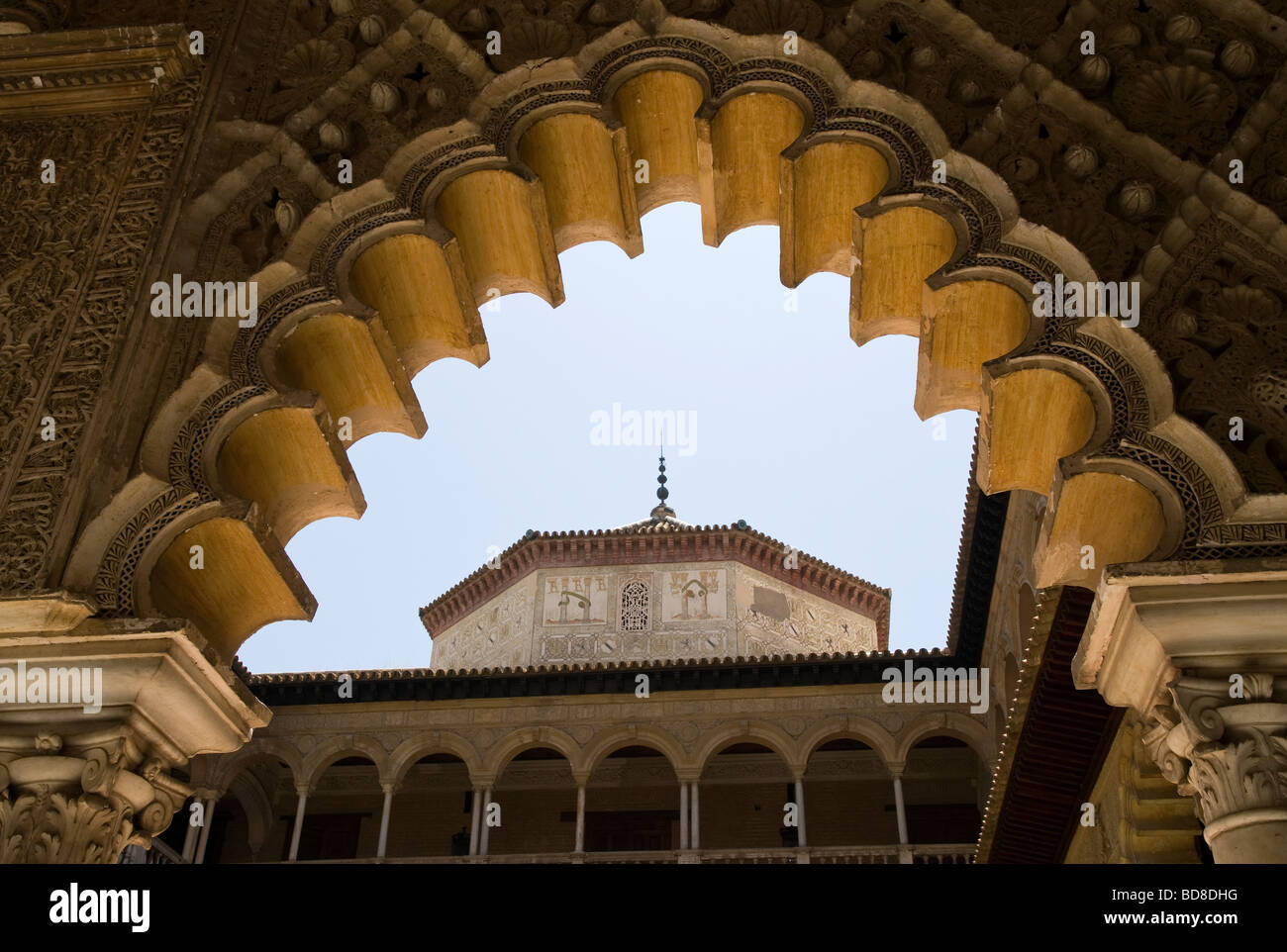 elaborated Arabic architecture in Reales Alcazar in Seville, Spain ...