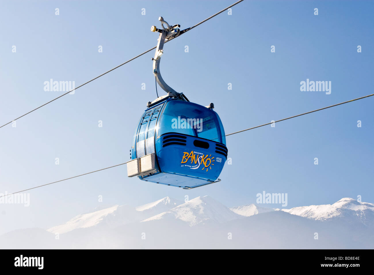 blue elevator ski cabin in Bansko ski center Bulgaria Stock Photo - Alamy