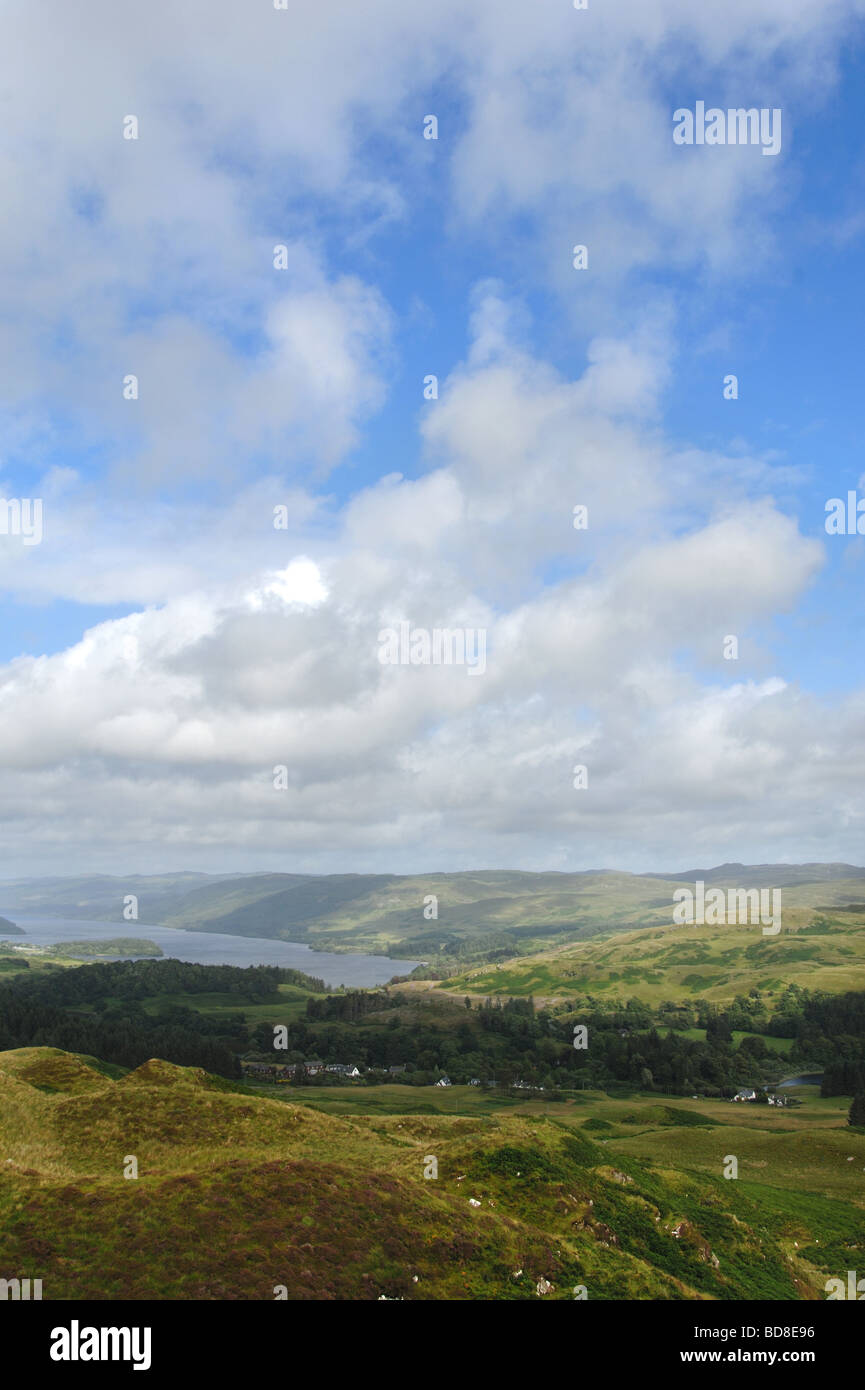 View of Loch Awe from its western end with the village of Ford in the ...