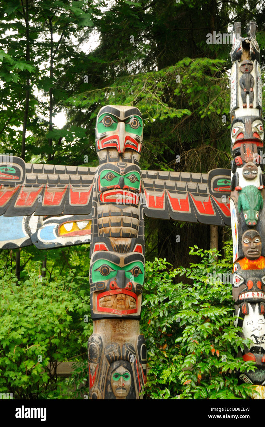 Totem Poles in the Capilano Suspension Bridge Park in North Vancouver ...