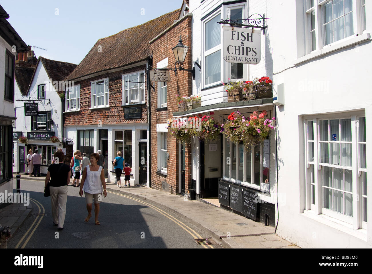 old ancient listed building shop visitors summer Rye town centre east ...