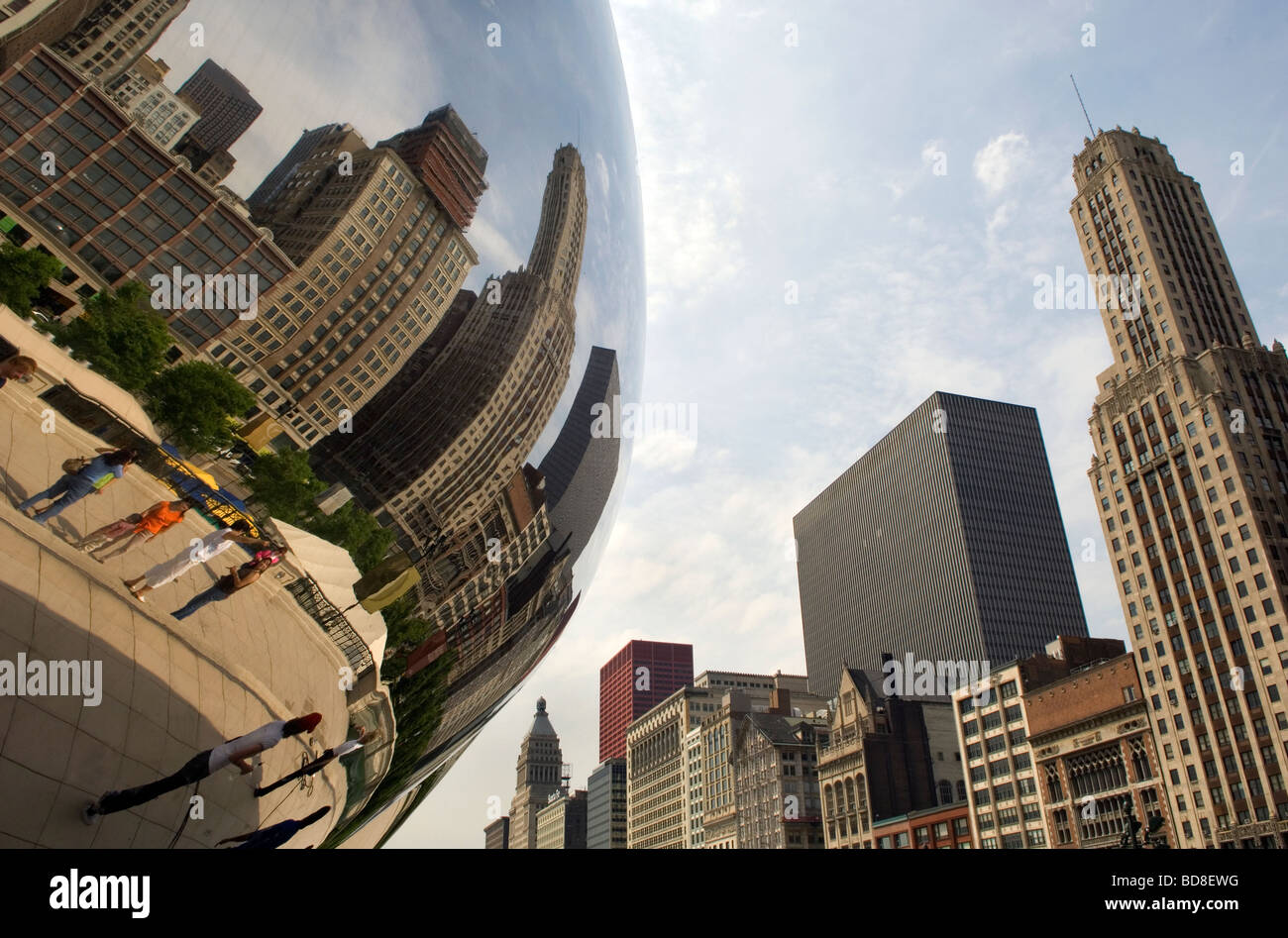 Chicago skyline Reflected in Sculpture Stock Photo - Alamy