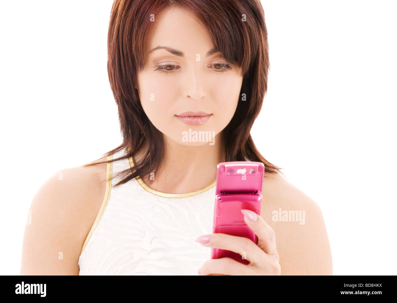 picture of woman with pink cell phone Stock Photo - Alamy