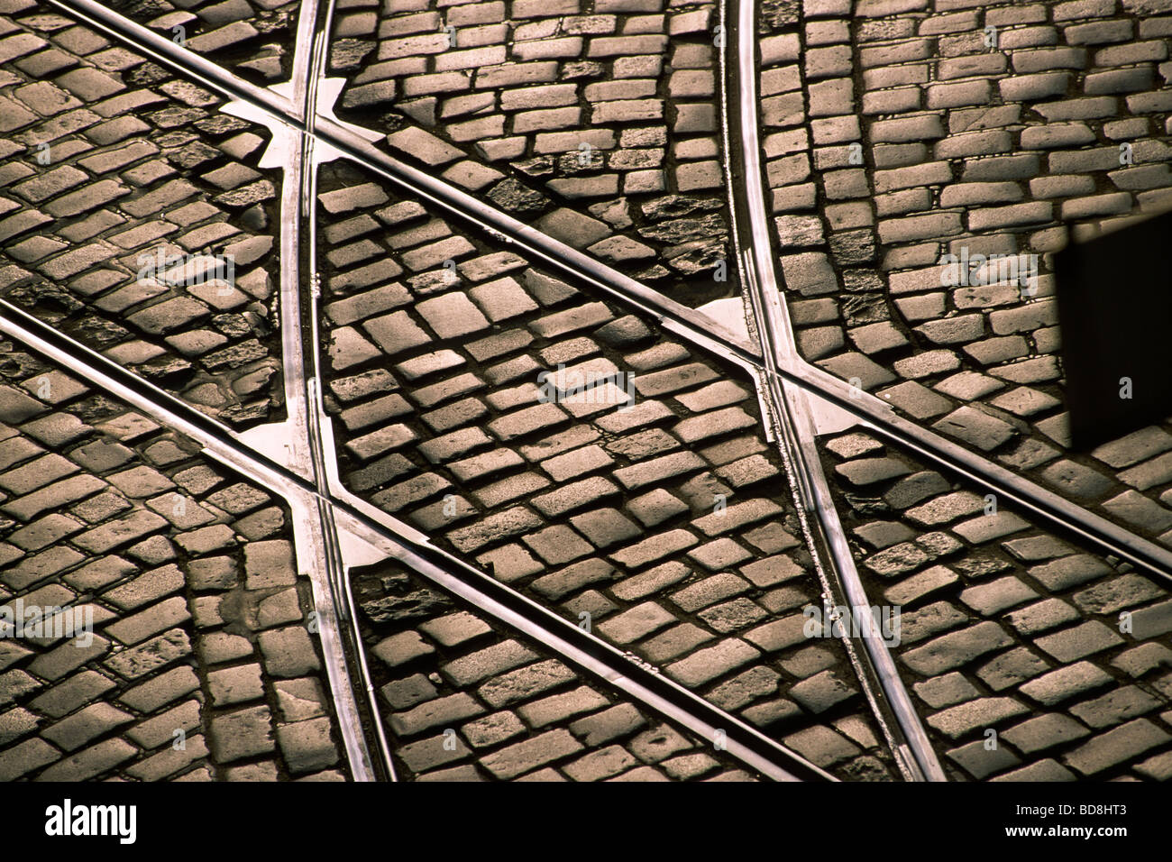 Czech Republic, Prague, cobbled street, tram tracks Stock Photo - Alamy