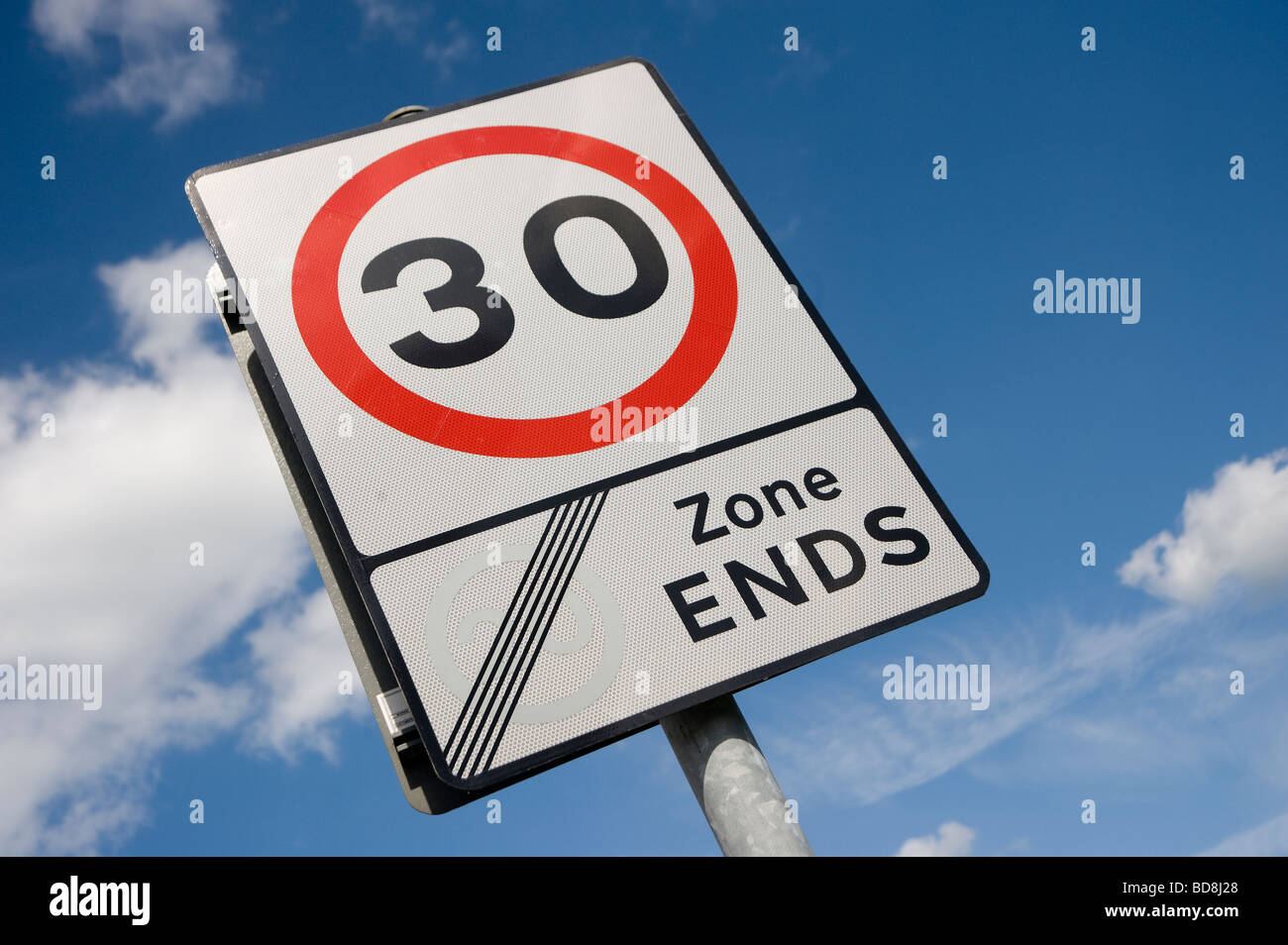 Road sign showing that traffic is leaving a 20 mph zone and entering a ...