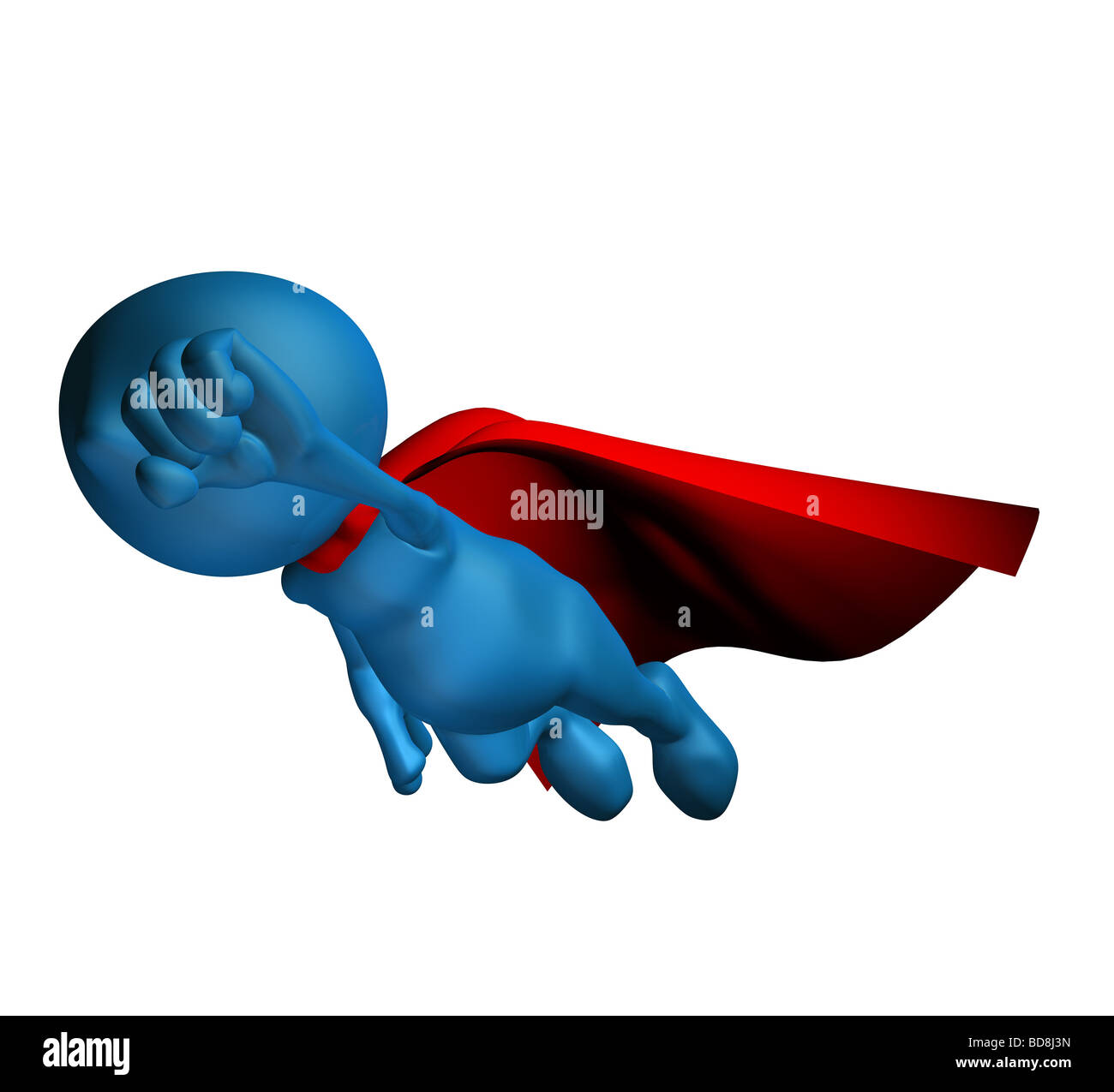3d blue character flying with a red cape Stock Photo - Alamy