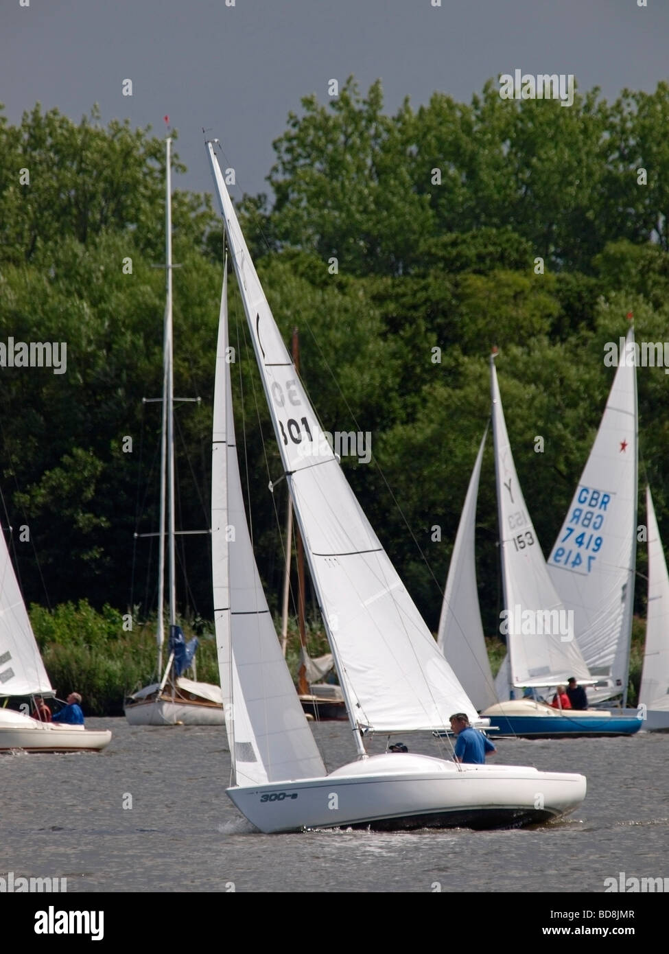 YEOMAN SAILING BOATS TAKING PART IN RACE AT WROXHAM REGATTA NORFOLK ...