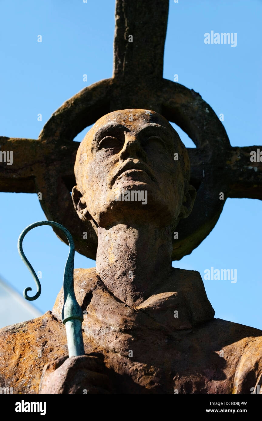 Detail of a statue of St Aidan on Holy Island Stock Photo - Alamy