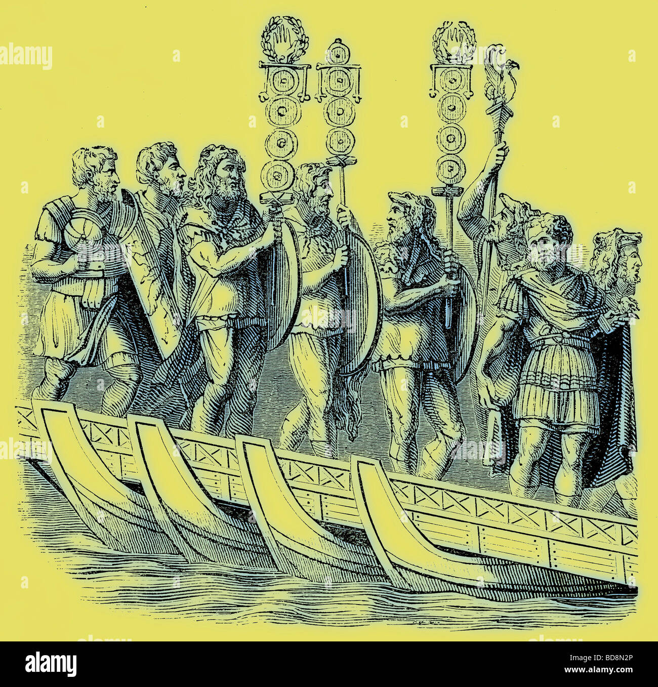 Roman Soldiers crossing a Bridge of Boats Illustration from The ...