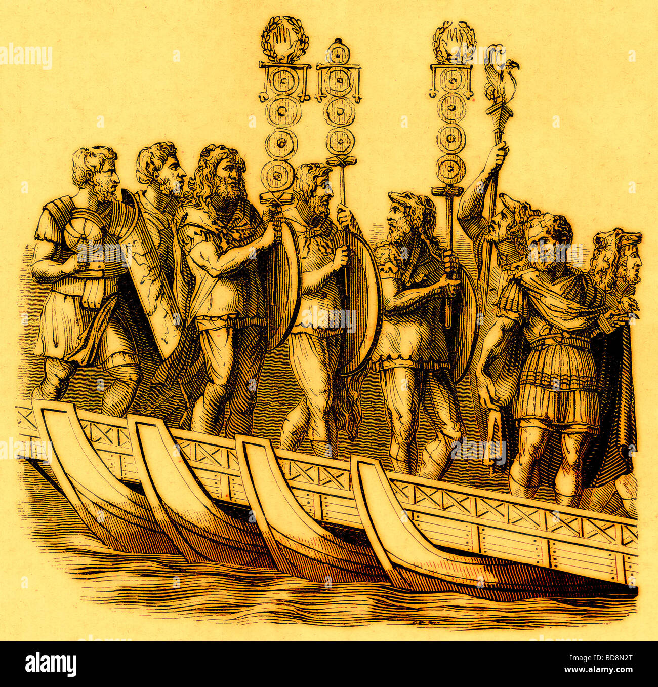 Roman Soldiers crossing a Bridge of Boats Illustration from The ...