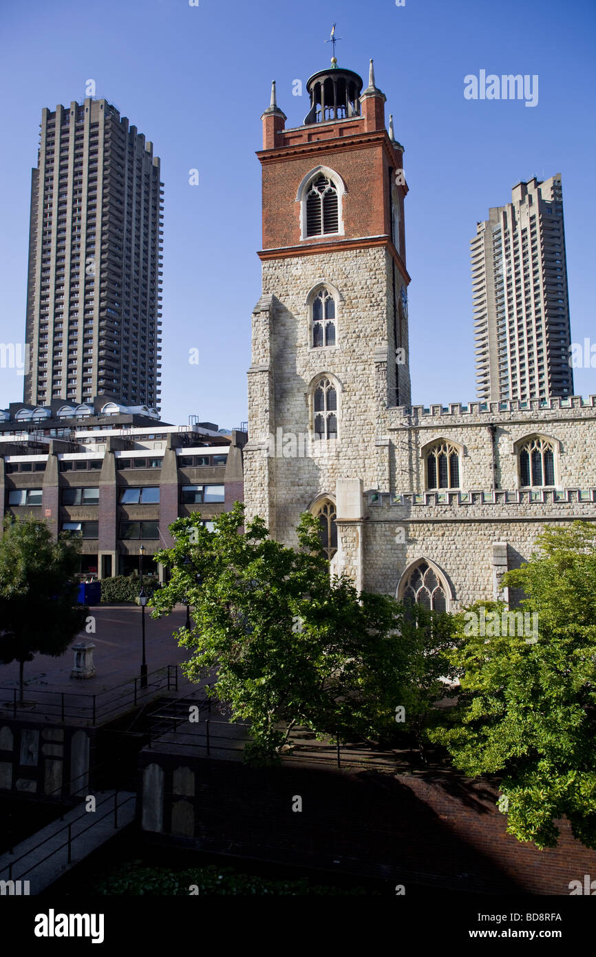 St Giles Cripplegate Church and Tower Apartment Blocks at the Barbican ...