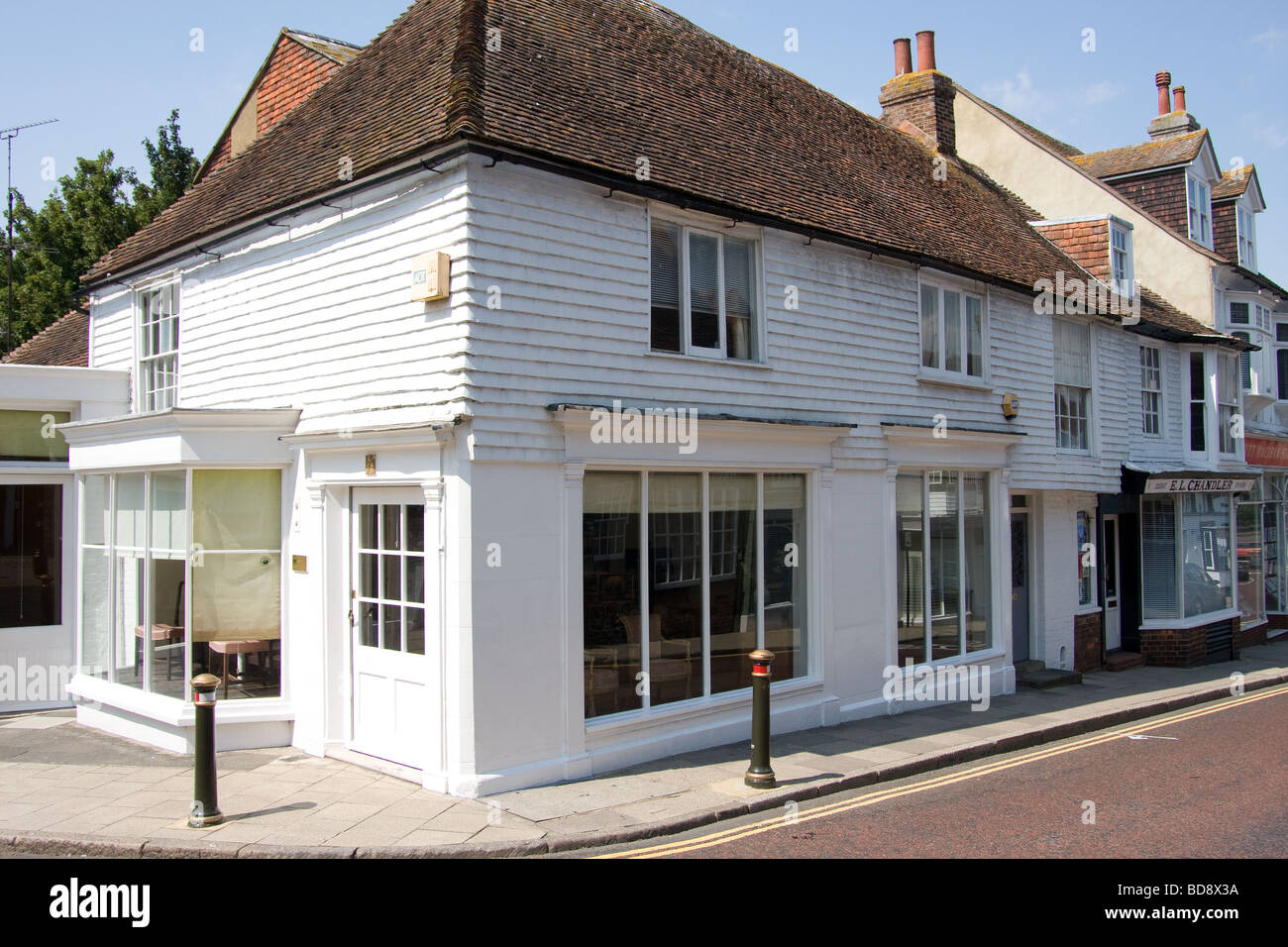 old ancient listed building shop visitors summer Rye town centre east ...