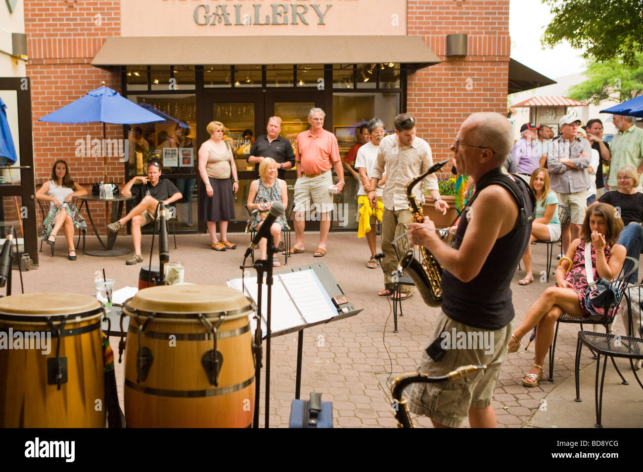 Crowds enjoy music at First Friday Gallery Walk Bend, Oregon Stock ...